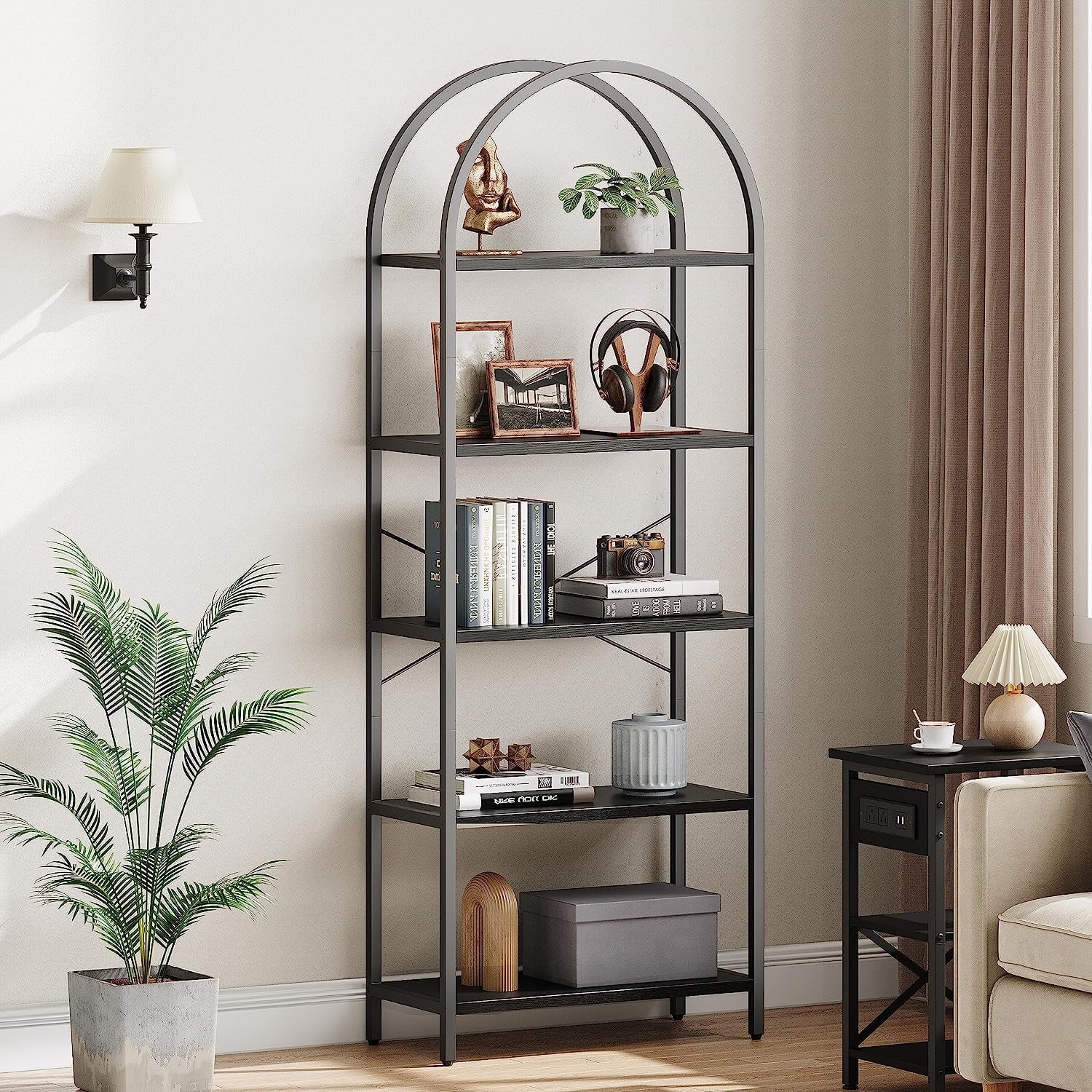 IDEALHOUSE Bookshelf 5 Tier Bookcase Arched Display Racks Tall Standing ...