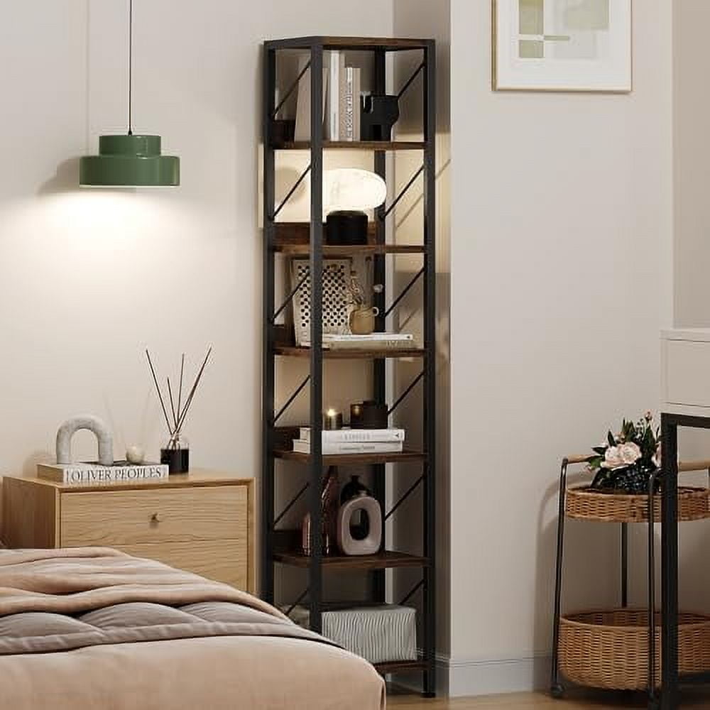 IDEALHOUSE Bookshelf Narrow Bookcase Tall Skinny Storage Rack Shelf 6 ...
