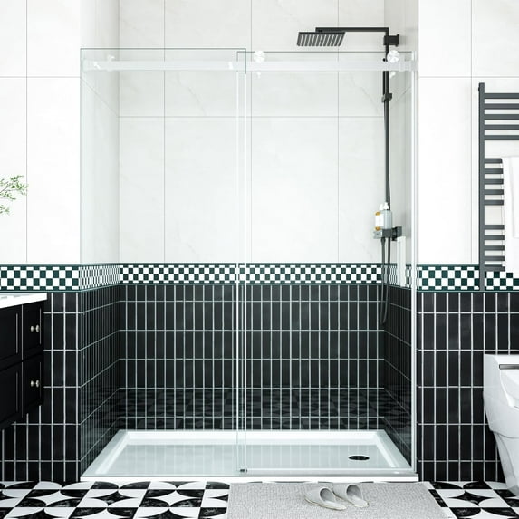 IDEALHOUSE Brushed Stainless Steel Sliding Shower Door, S05-11Y ...