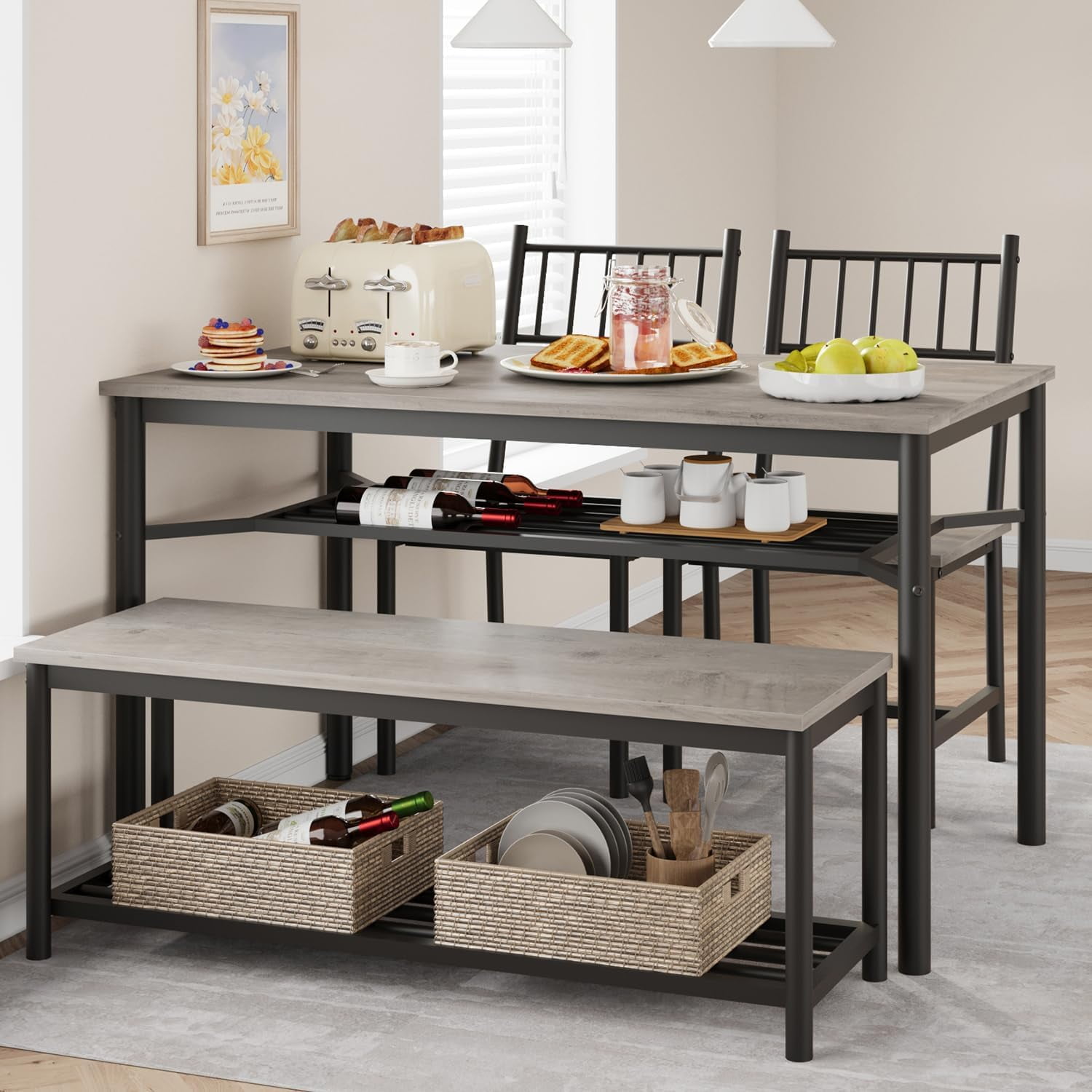 IDEALHOUSE Dining Table Set for 4, Kitchen Table and 2 Chairs with ...