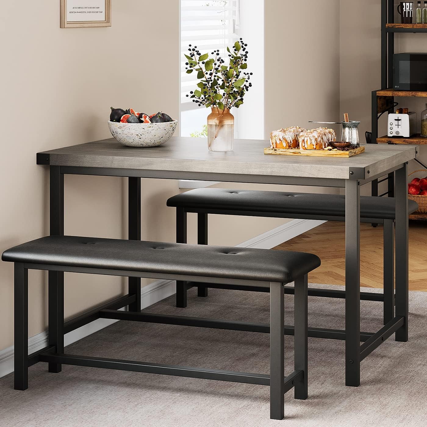 IDEALHOUSE Dining Table Set for 4, Kitchen Table with Benches ...