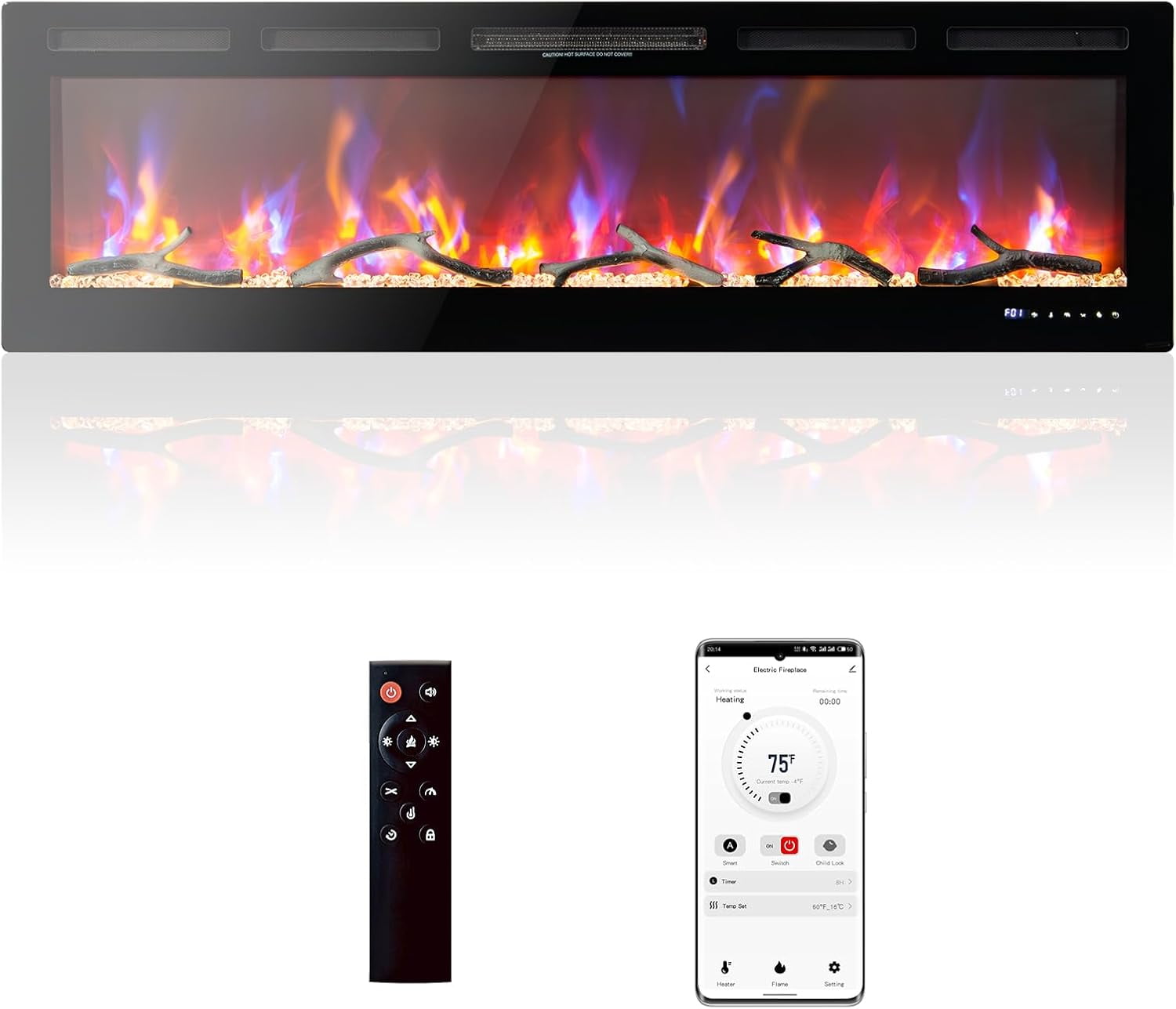 IDEALHOUSE Electric Fireplace, 80 in Recessed or Wall Mounted, 750W ...