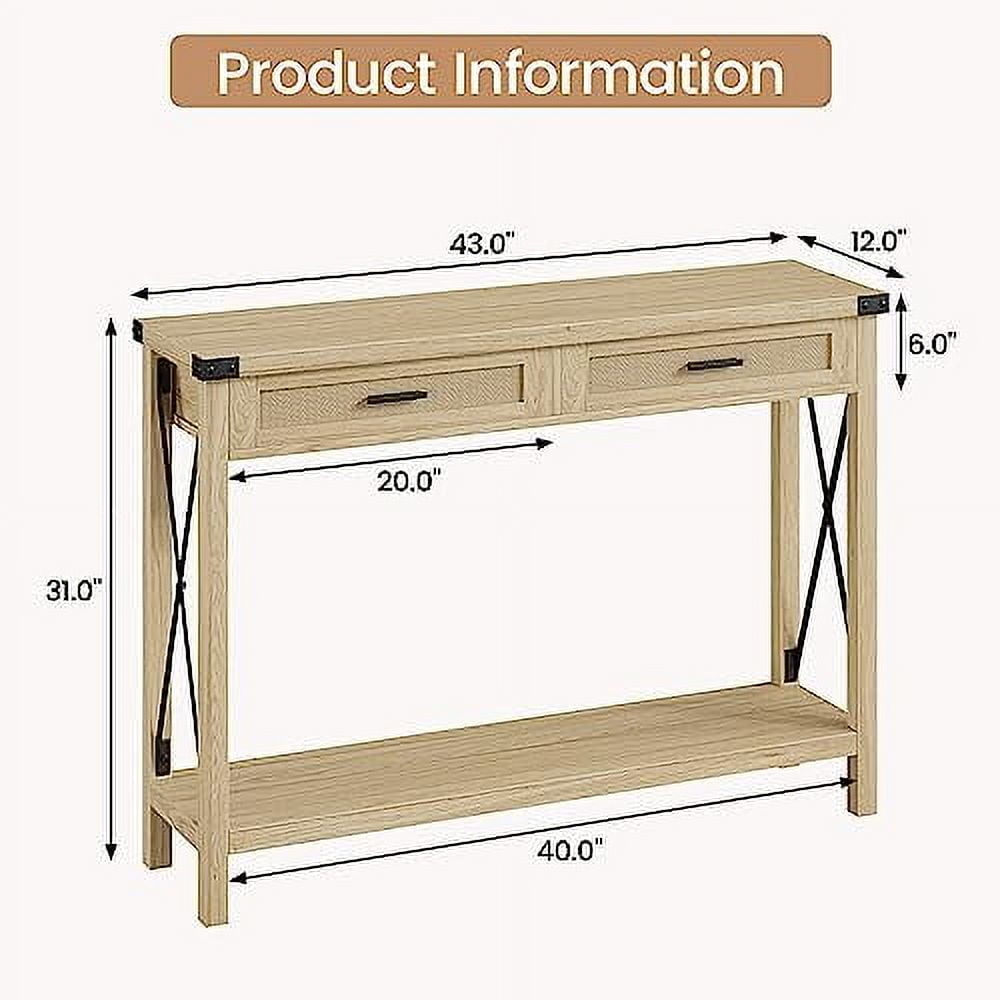 IDEALHOUSE Entryway Table, Console Table with Rattan Drawers, 43" Sofa ...