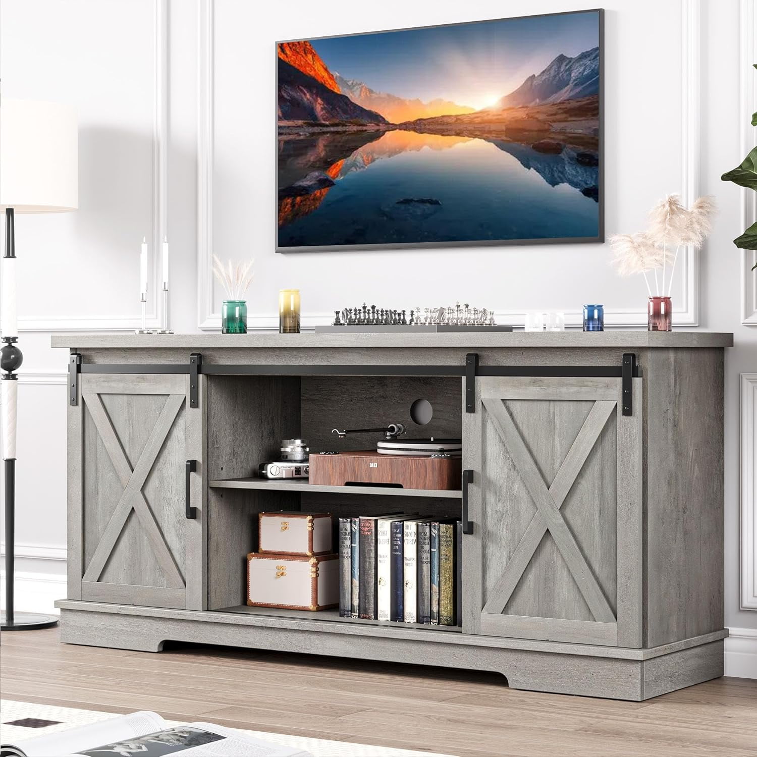 IDEALHOUSE Farmhouse TV Stand for 65 Inch TV, Entertainment Center with ...