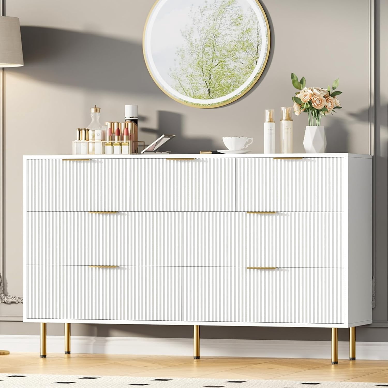 IDEALHOUSE Fluted Dresser for Bedroom,7 Drawer Dresser,Wooden Chest of ...