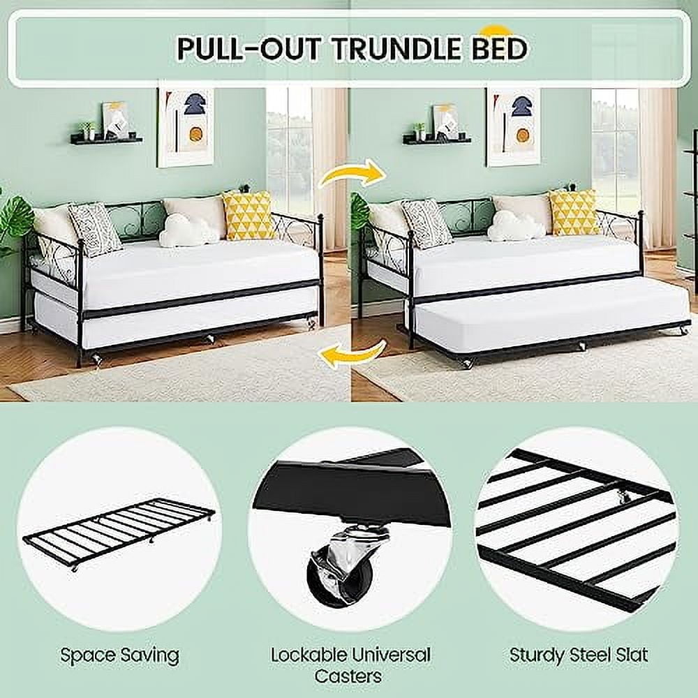 IDEALHOUSE Metal Daybed Frame with Trundle Heavy Duty Metal Slats ...