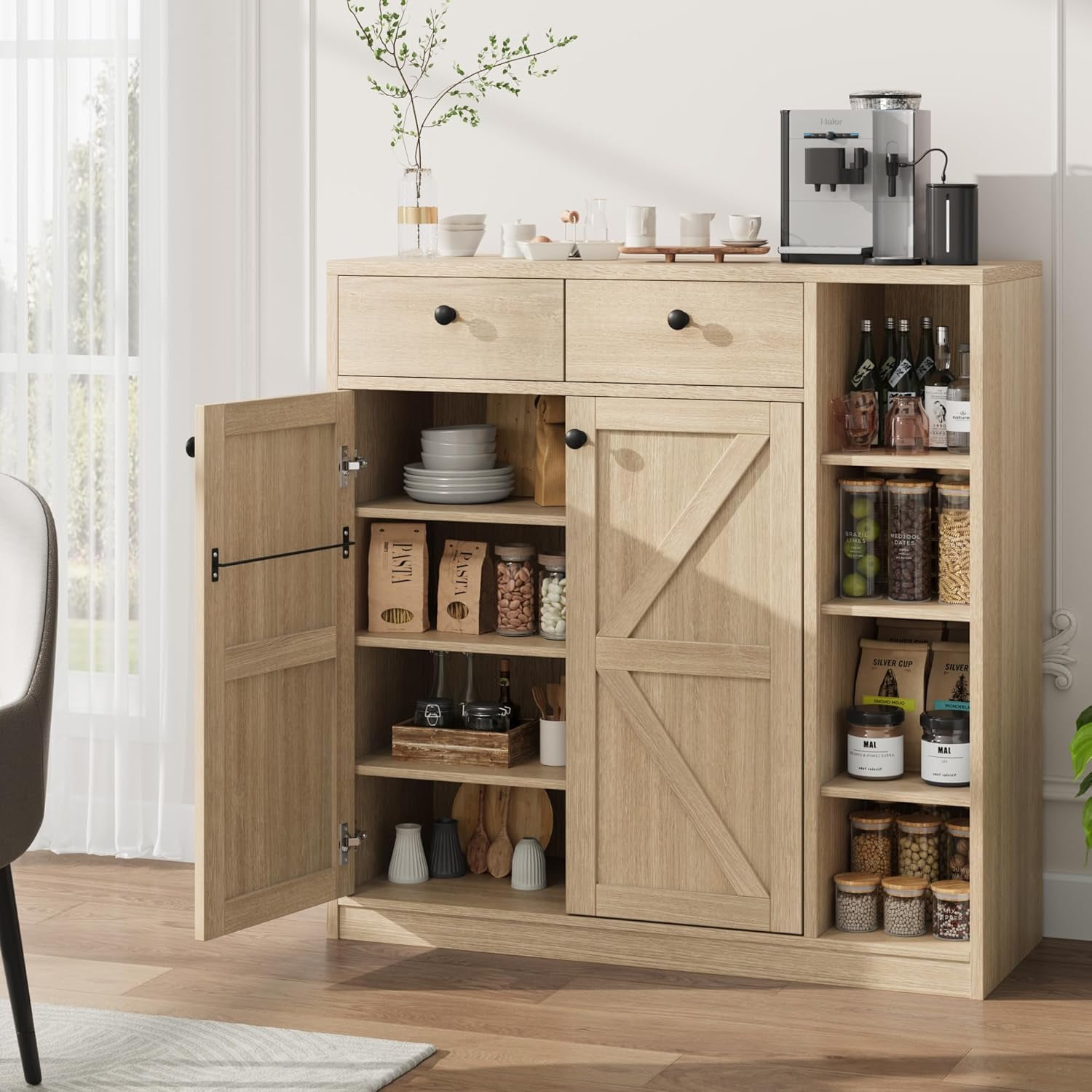 IDEALHOUSE Natural Wood Storage Lockers, 42in Tall Shoe Storage Cabinet ...