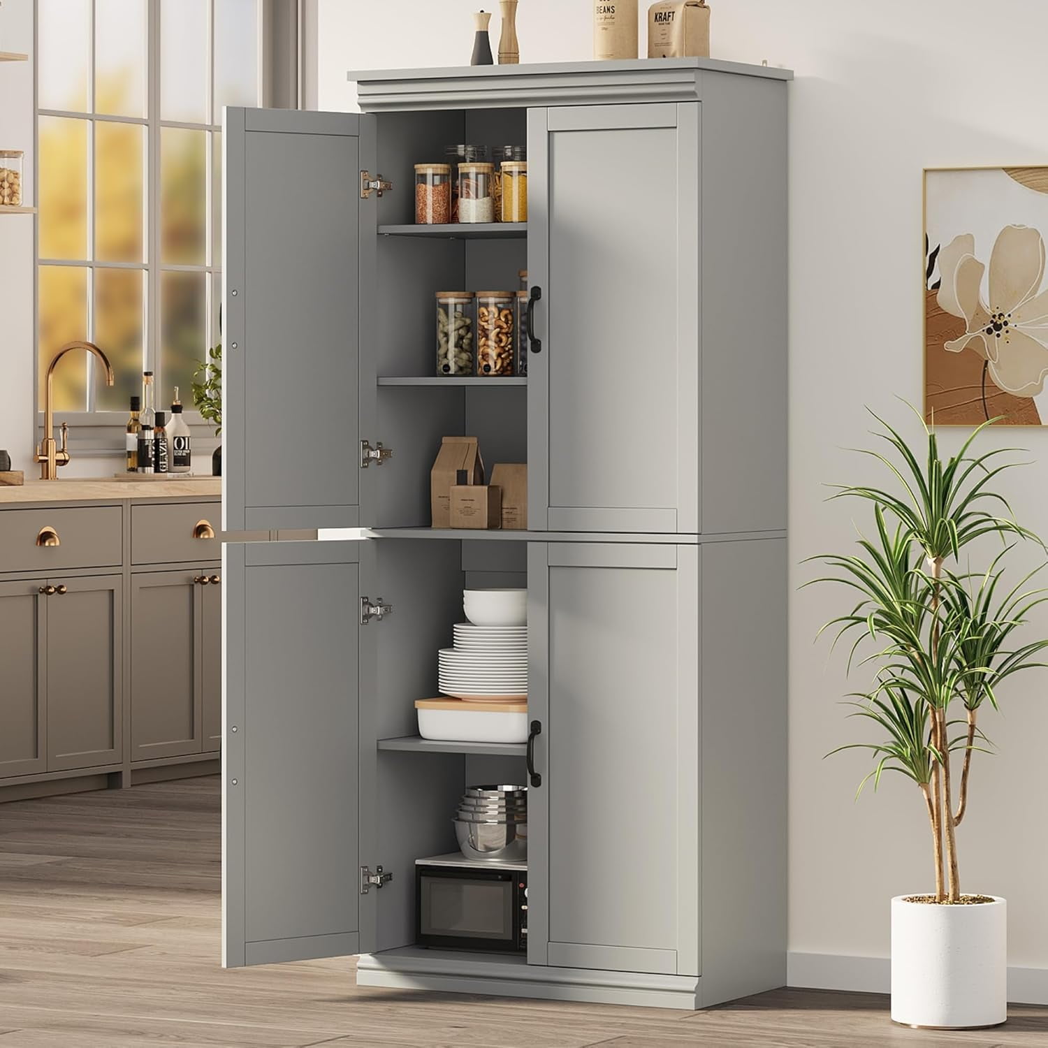 IDEALHOUSE Pantry Cabinet,70" Tall Kitchen Pantry Cabinets with 2 Doors ...