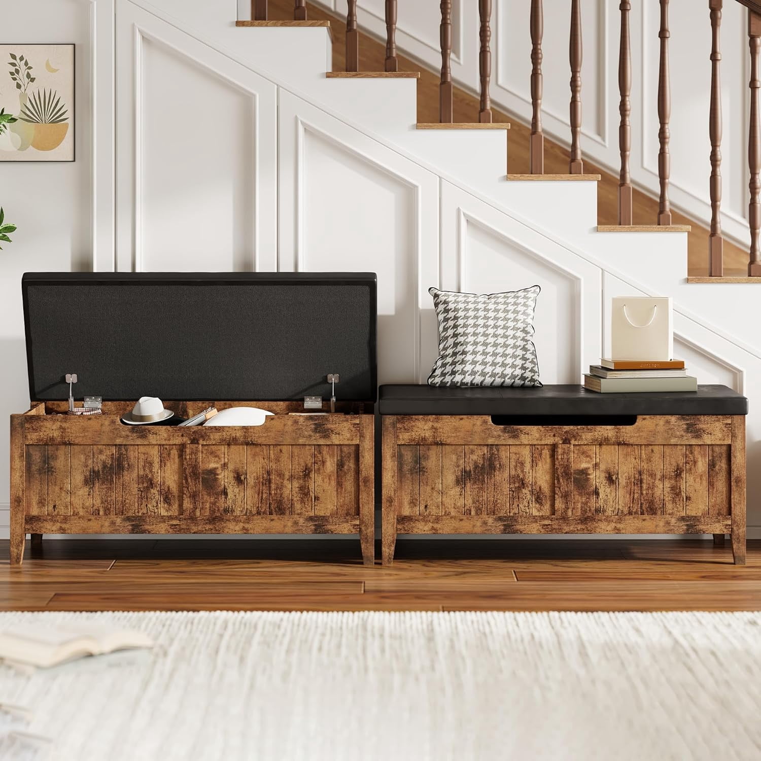 IDEALHOUSE Rustic Brown Shoe Storage Cabinet Bench, U-Shape Handle ...