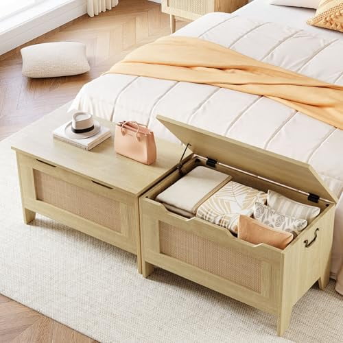 IDEALHOUSE Storage Chest, Rattan Toy Chest, 30" Wooden Storage with ...