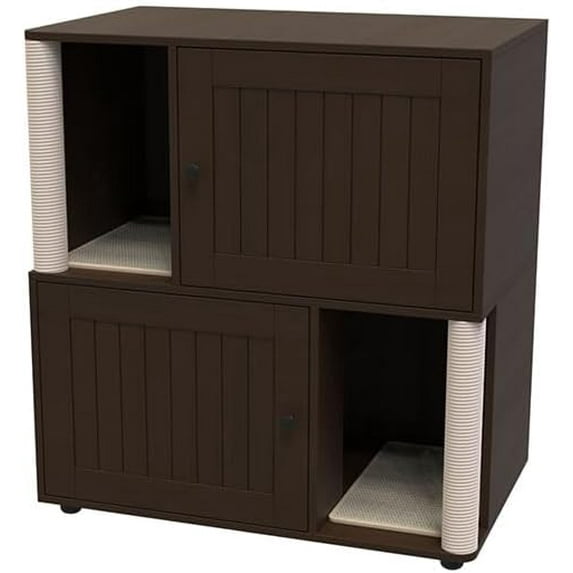IDEALHOUSE Tigerwood Double Cat Litter Box Enclosure with Grooved Door ...
