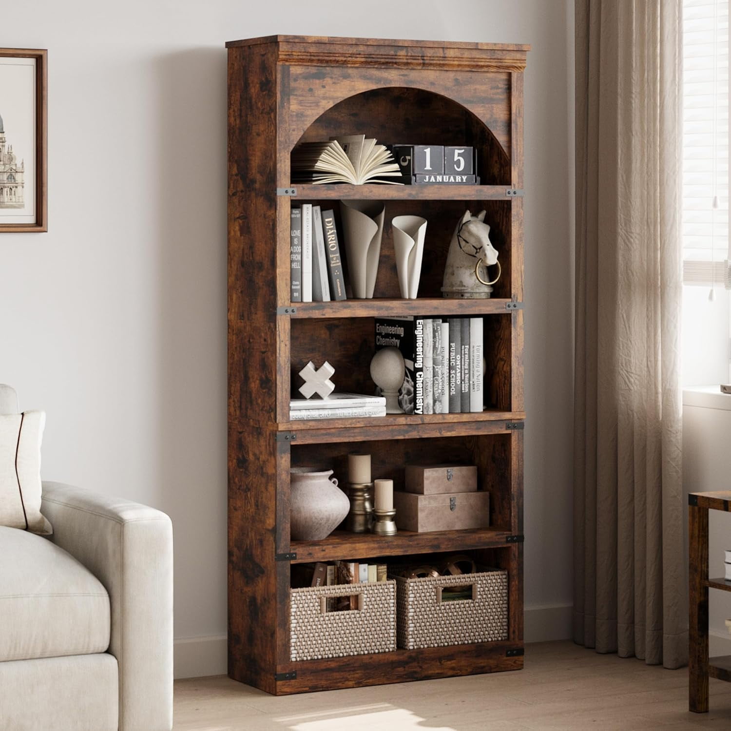 IDEALHOUSE, Vintage Color, 5 Shelf Bookcase, Tall Arched Farmhouse ...
