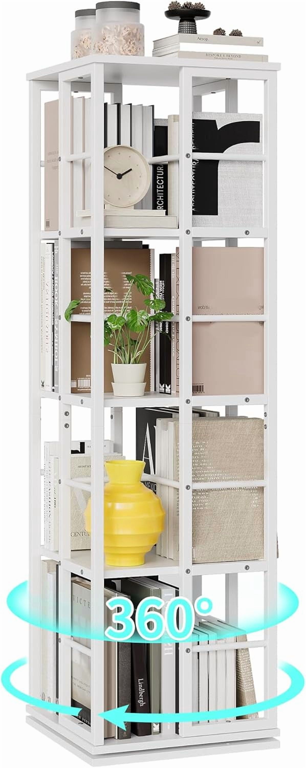 IDEALHOUSE White 4-Tier Rotating Bookcase, 360° Display Tower, Vertical ...