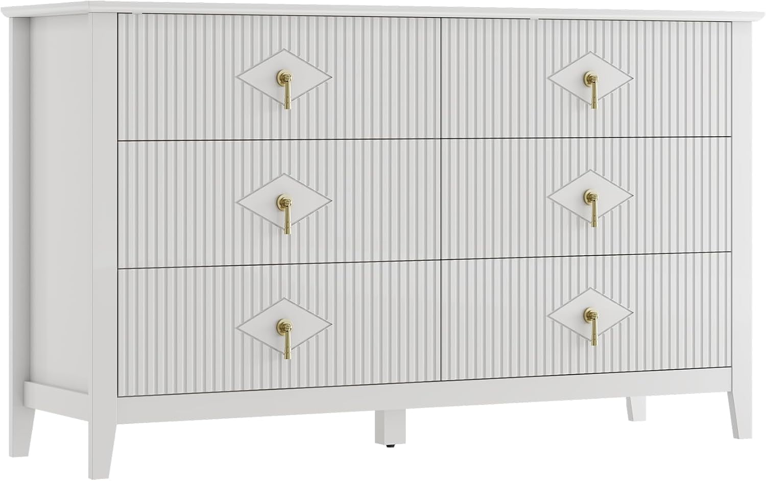 IDEALHOUSE White Storage Lockers, Fluted 6 Drawers Dresser, 47.2in Wide ...