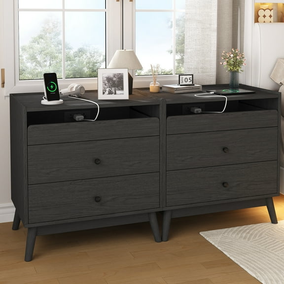 Black Finish Look - Two Drawer Nightstand - Bedroom Accent ...