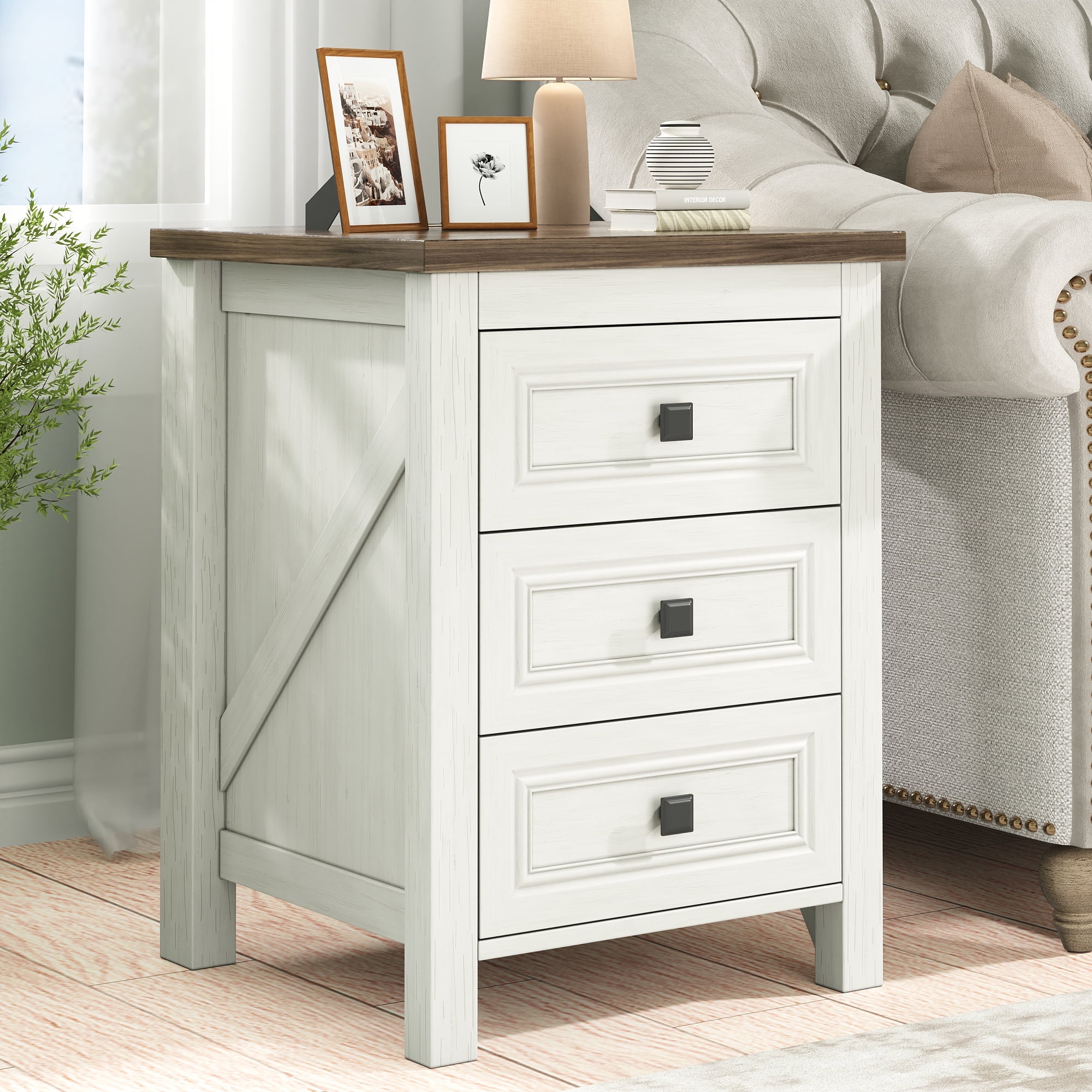 IDEALSOUL Nightstand, Bedside Table with Charging Station, White ...