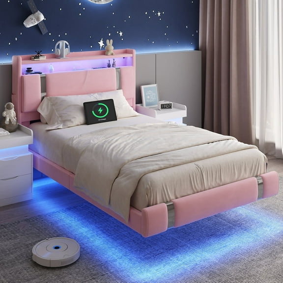 Floating Bed Frame Size,Floating Bed with Lights & Station, Platform ...