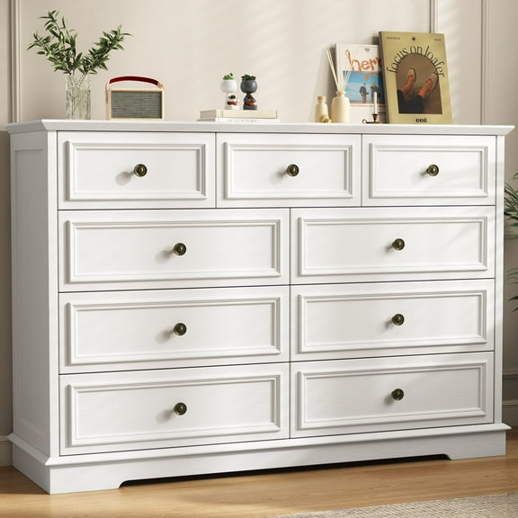 IDEALSOUL White Dresser for Bedroom, 9 Drawer Dresser with Large ...