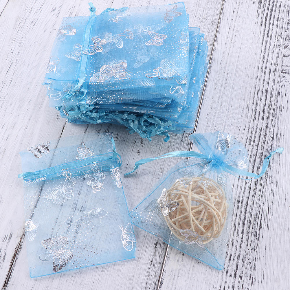 IDEANATEGRATE 100Pcs Sweet Bags Wedding with Sky-Blue Mesh Drawstring ...