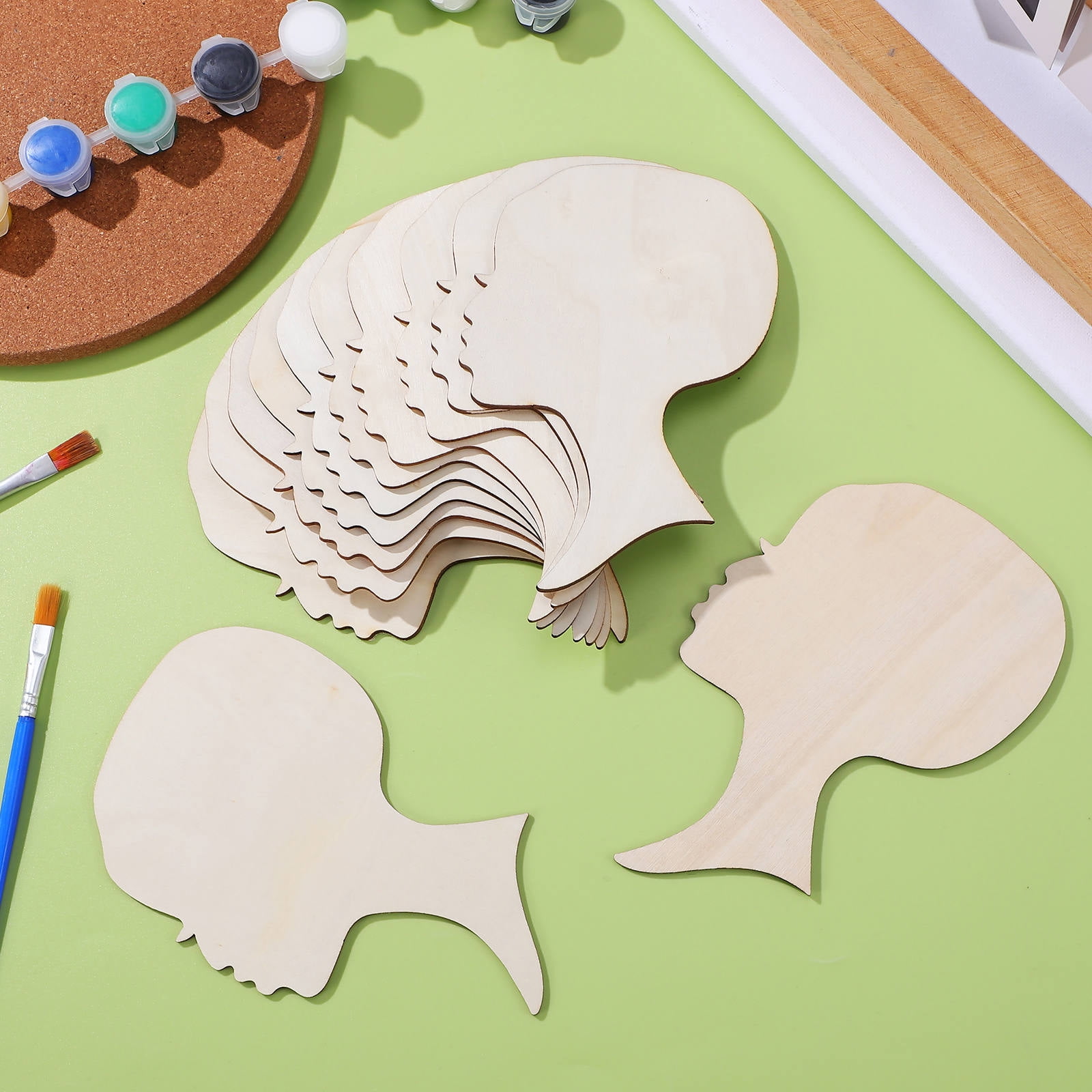 IDEANATEGRATE 12Pcs African Woman Face Cutouts Unfinished Wood for DIY ...