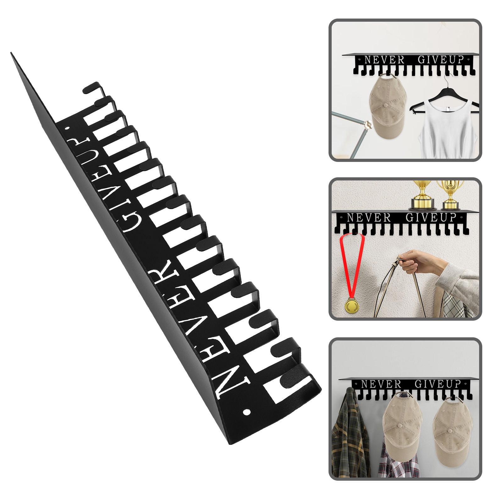 IDEANATEGRATE 1Pack Rectangular Medal Display Rack Black Metal for ...