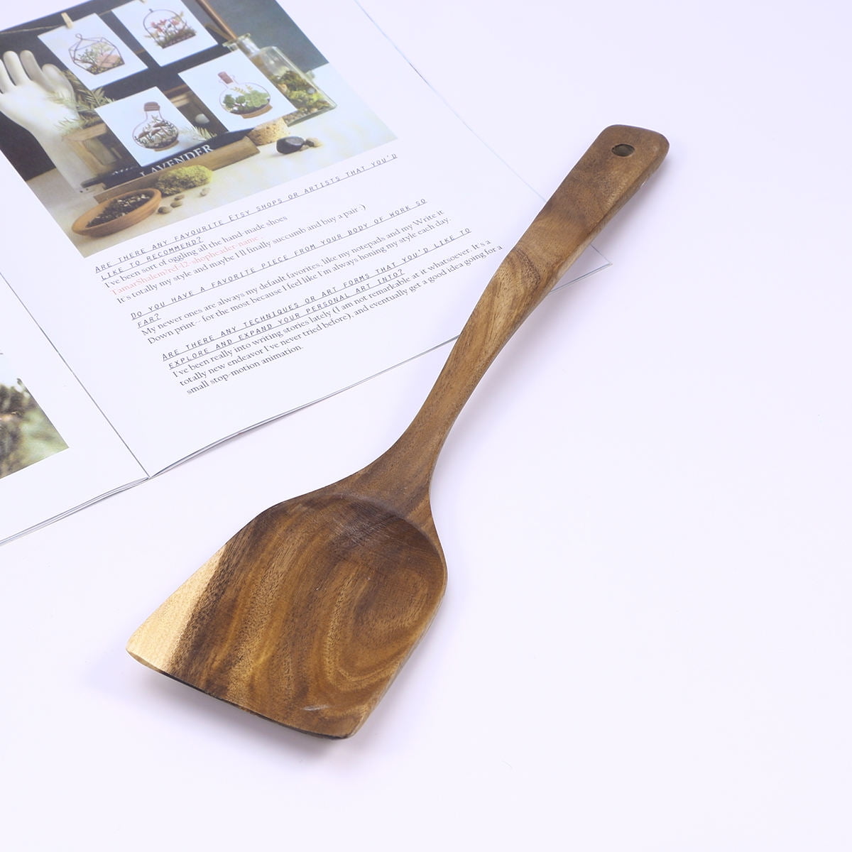 IDEANATEGRATE 1Pack Small Slotted Spoons Flat Spatula Inclined Wood ...