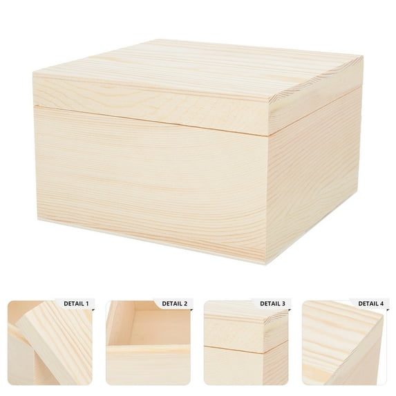 IDEANATEGRATE 1Pack Storage Container Wood Container Box Beige Square 5 ...