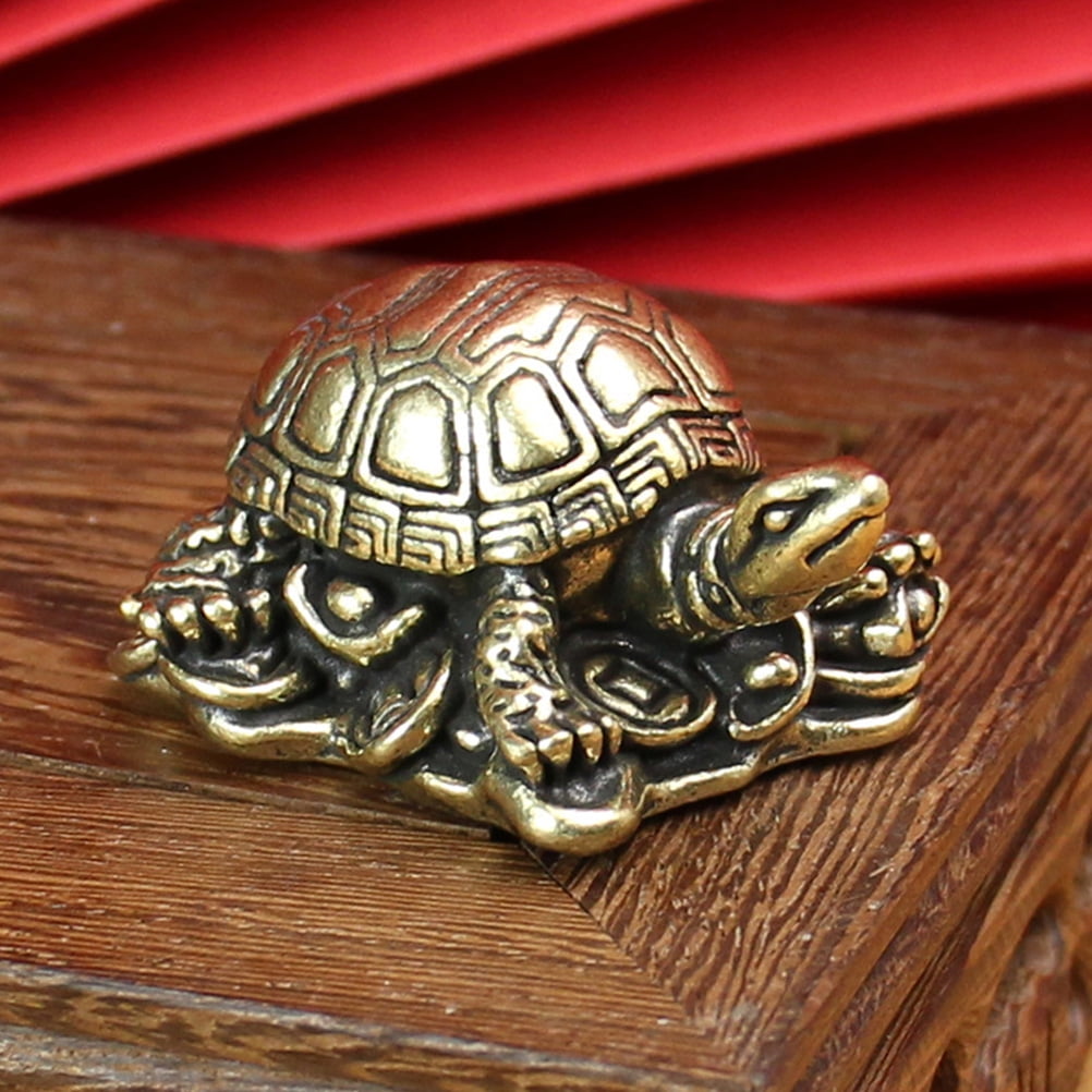IDEANATEGRATE 1Pack Wealth Luck Turtle Figurine Golden Brass Home ...