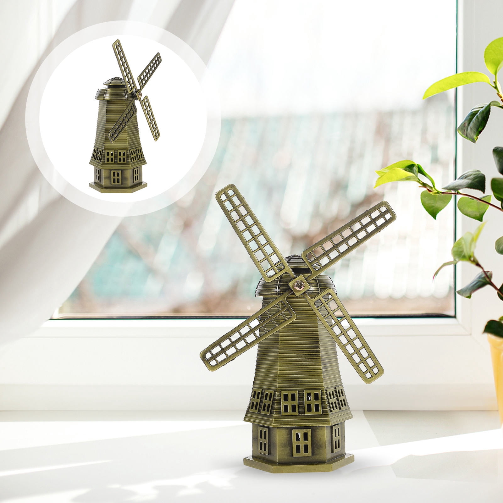 IDEANATEGRATE 1Pcs Garden Windmill Metal Statue Decoration Bronze ...