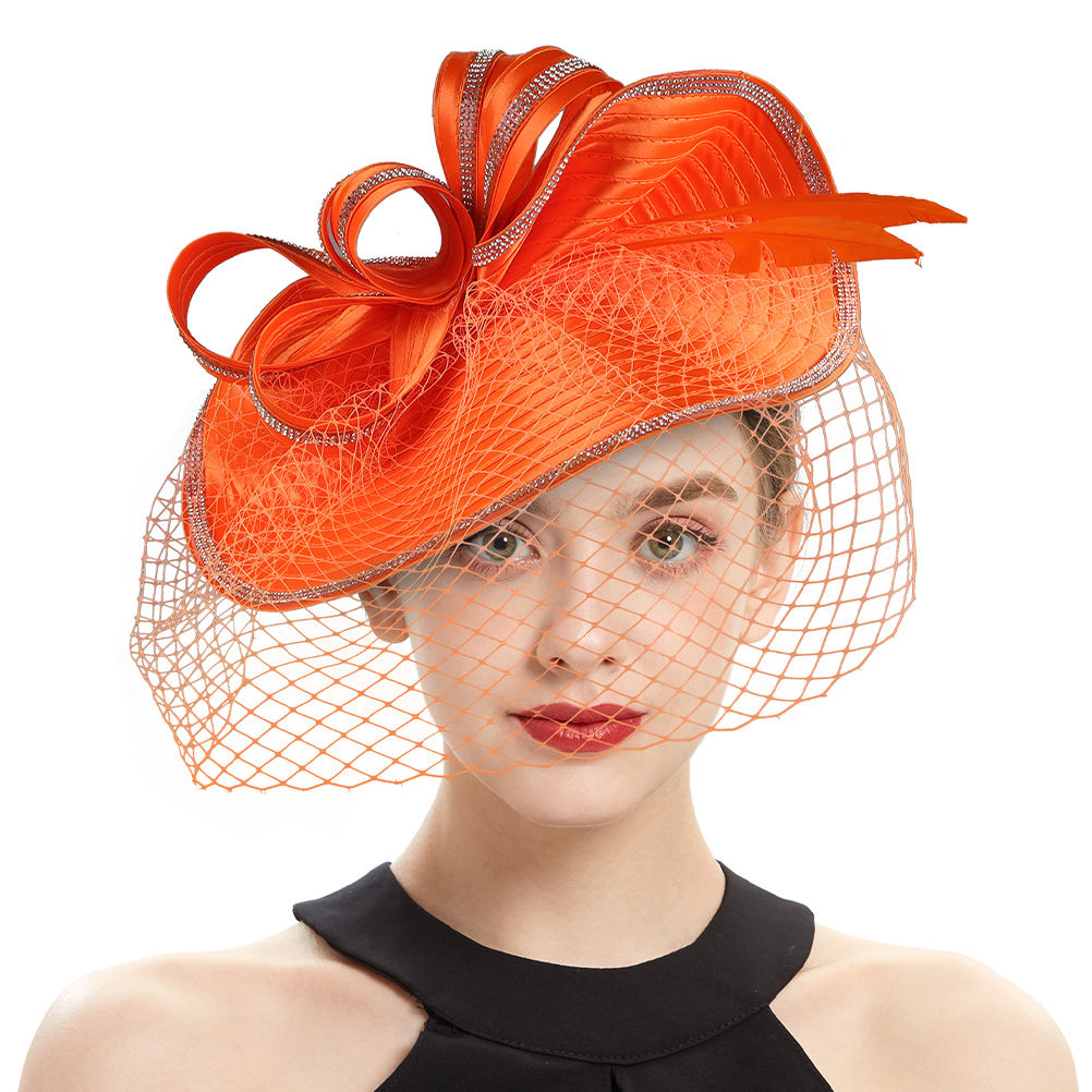 IDEANATEGRATE 1Pcs Tea Party Hat Orange Circular Band Organza Style for ...
