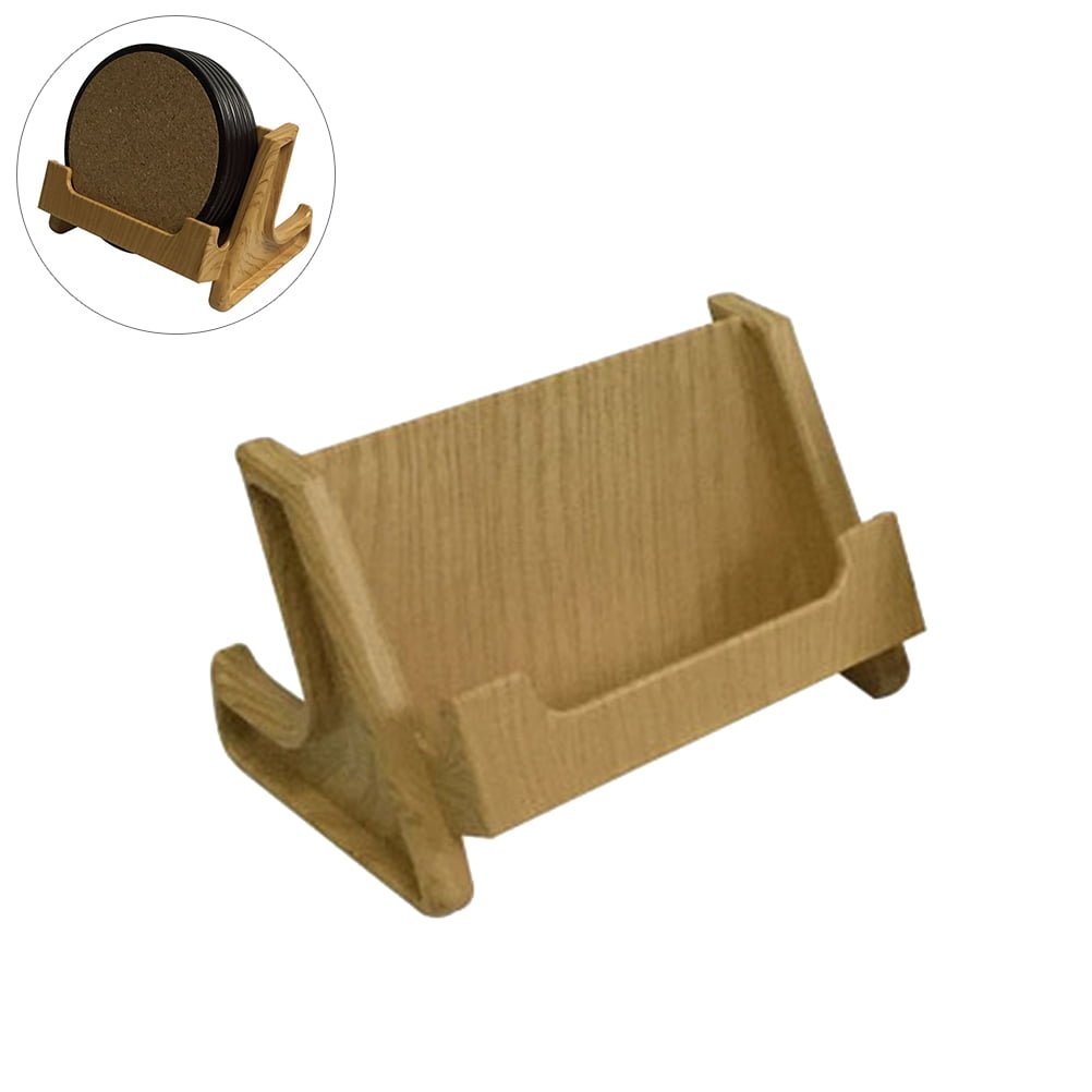 IDEANATEGRATE 1Set Coaster Holder Rectangular Light Brown Wood Cup ...