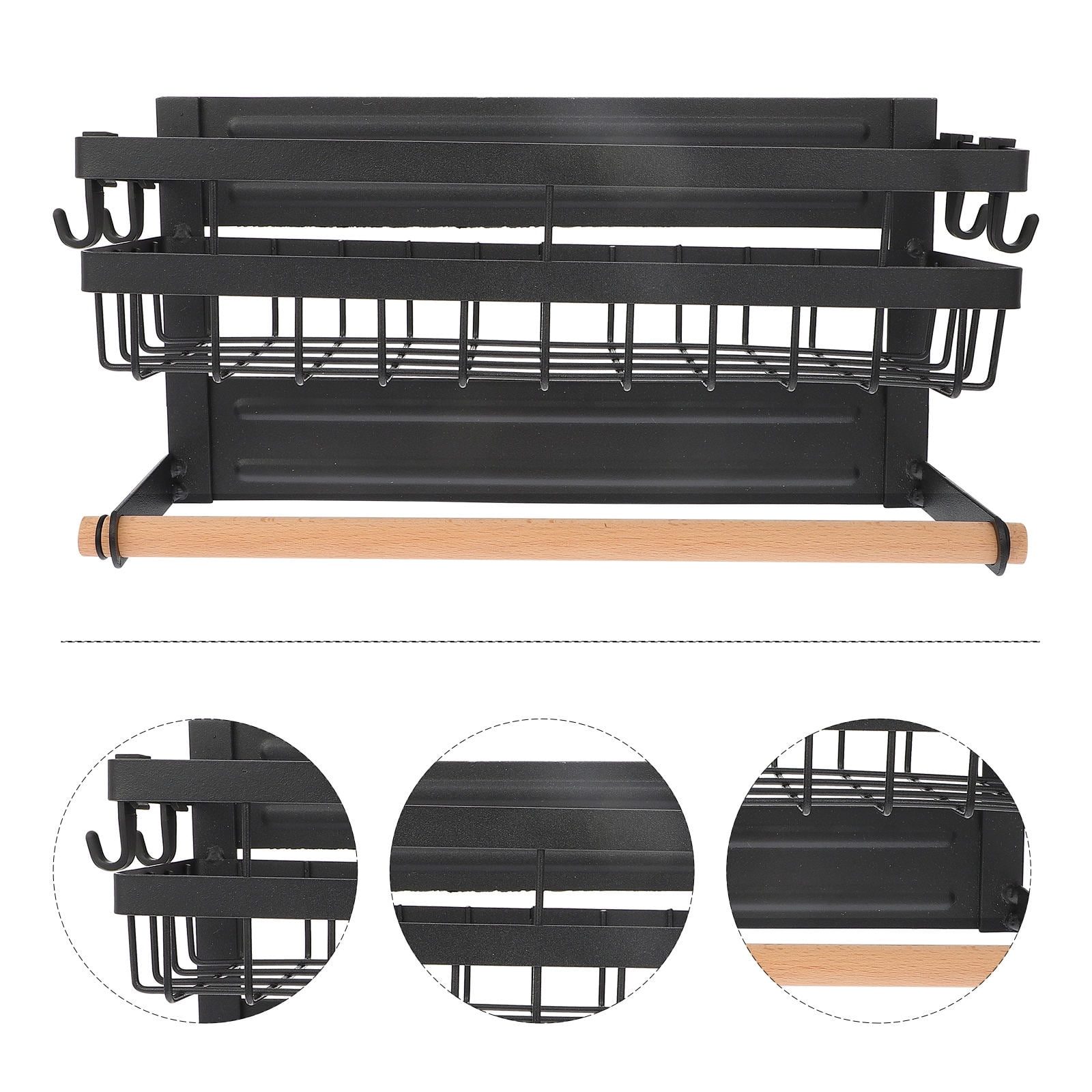IDEANATEGRATE 1Set Magnetic Storage Rack Iron Wood Rectangular Shape ...