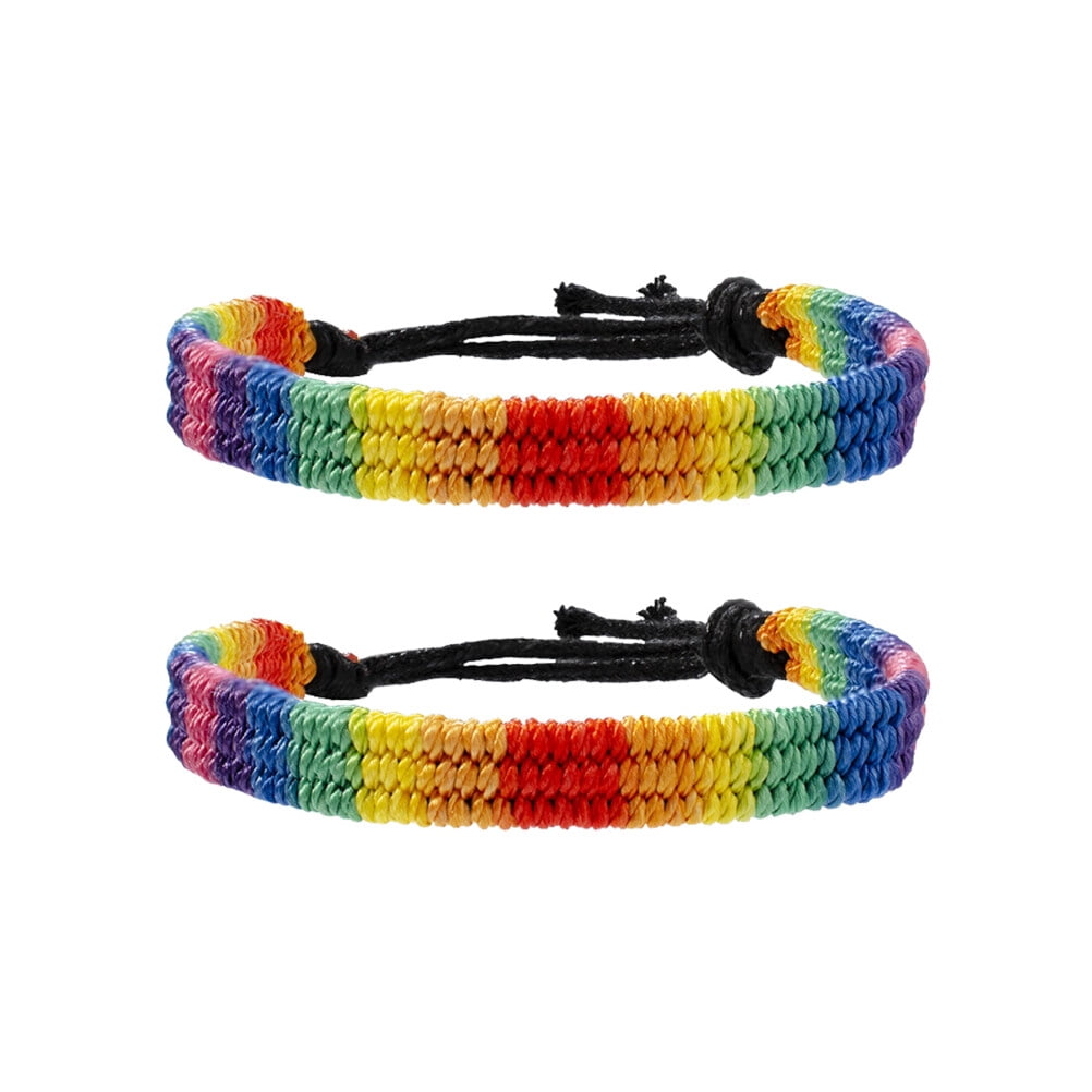 IDEANATEGRATE 2Pack Assorted Color Rope Bracelet Wristband for Pride ...