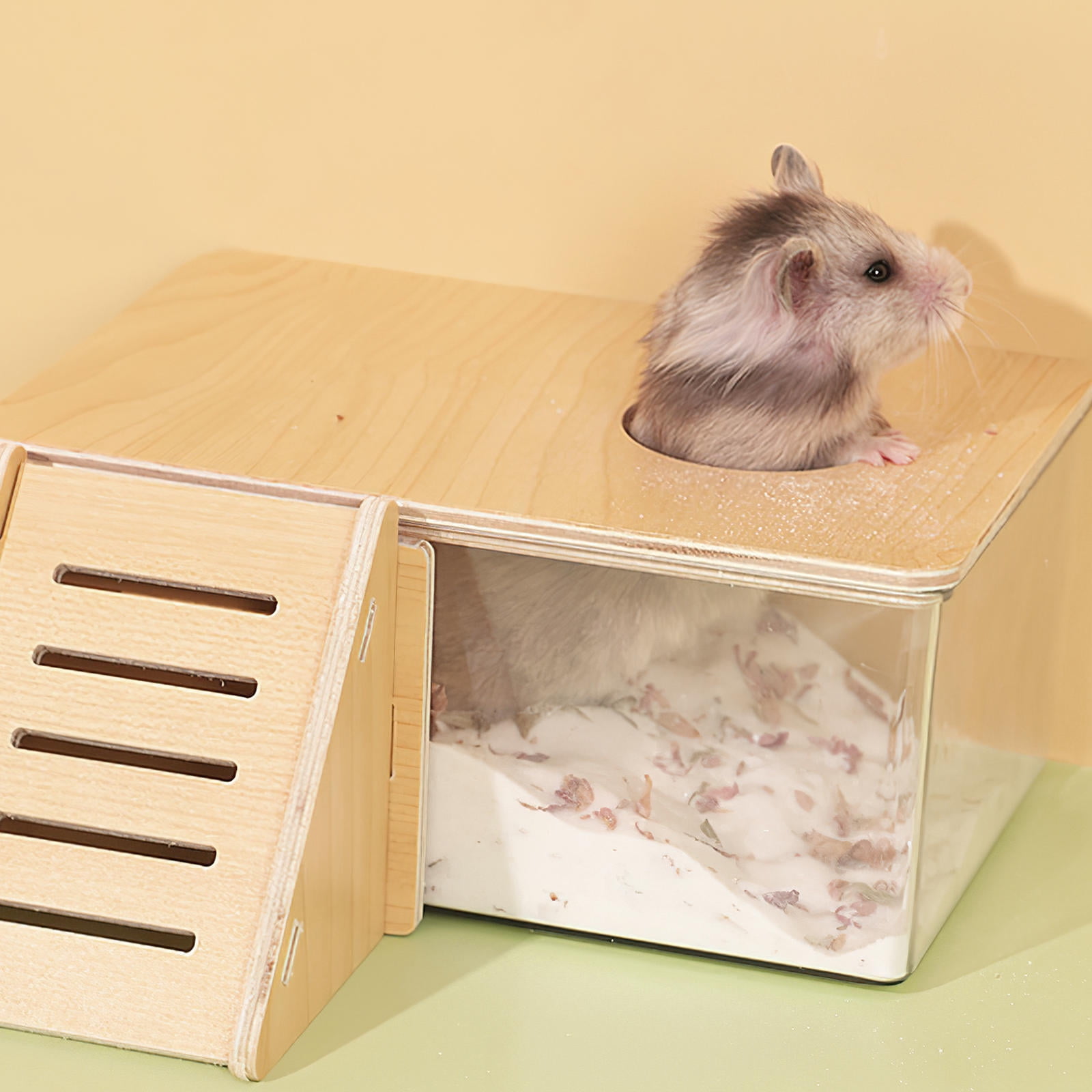 IDEANATEGRATE 2Pcs Beige And Transparent Hamster Bath Box Acrylic With ...