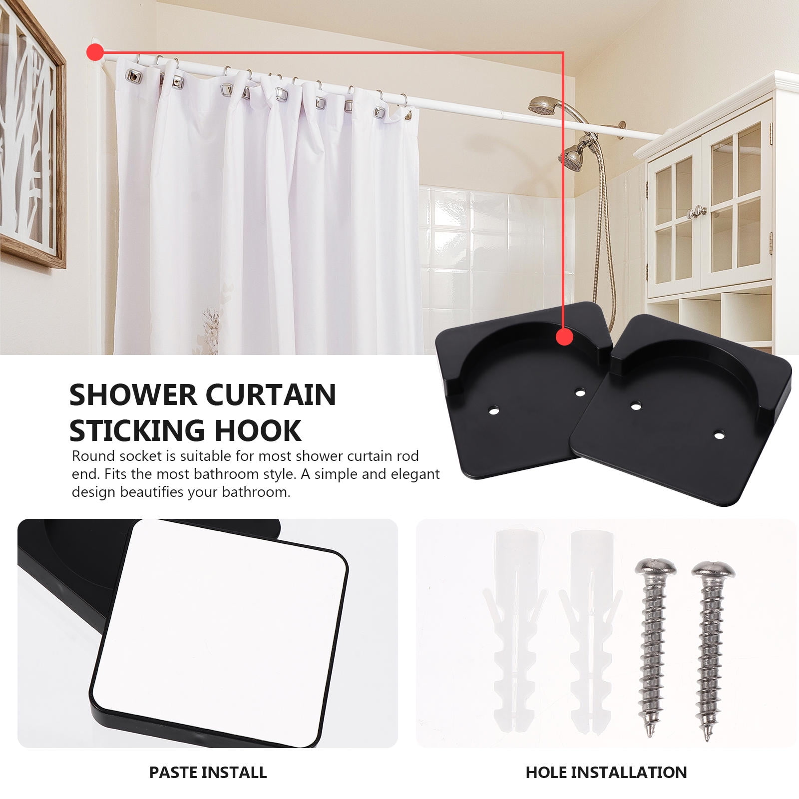 IDEANATEGRATE 2Pcs Plastic Shower Rod Holder Black Round Socket Anti ...