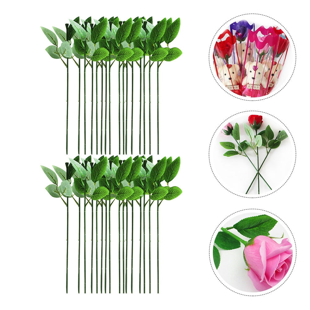 IDEANATEGRATE 40Pcs Green Rose Stem Plastic Floral Arrangement Diy ...