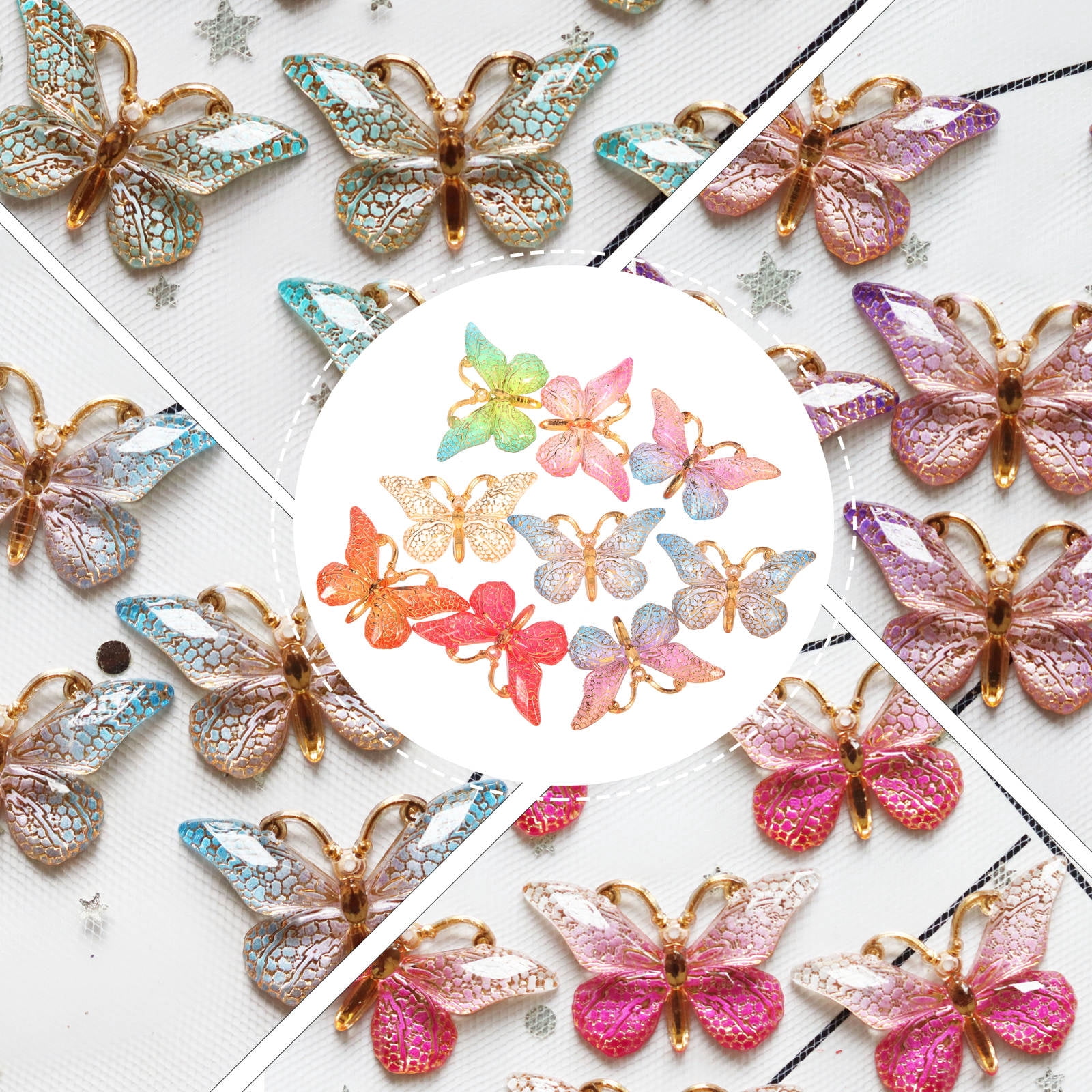 IDEANATEGRATE 50 Pcs Diy Crafting Butterfly Charms Assorted Color ...