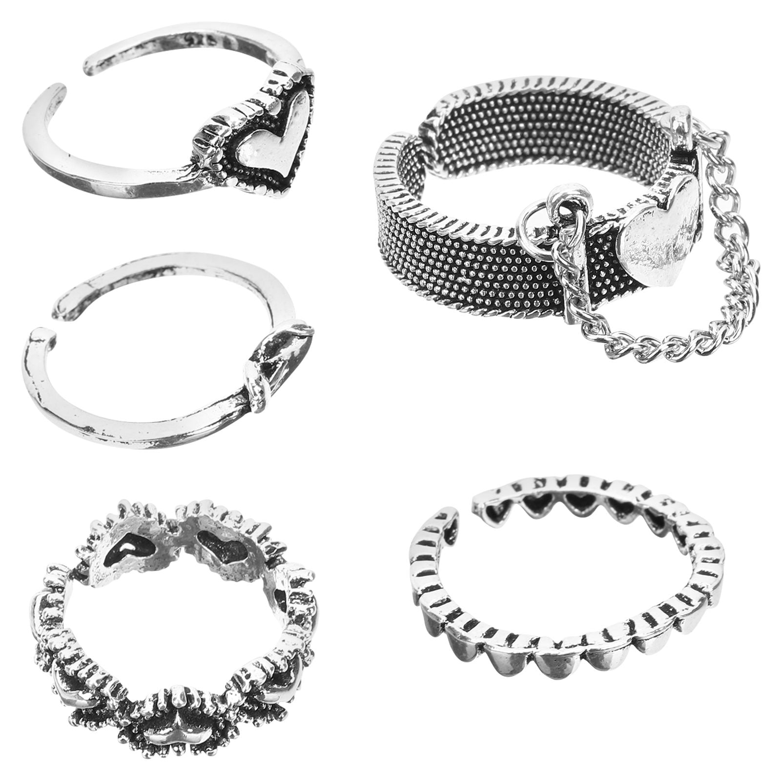 IDEANATEGRATE 5Pcs Simple Adjustable Rings For Women Heart Shaped Open ...