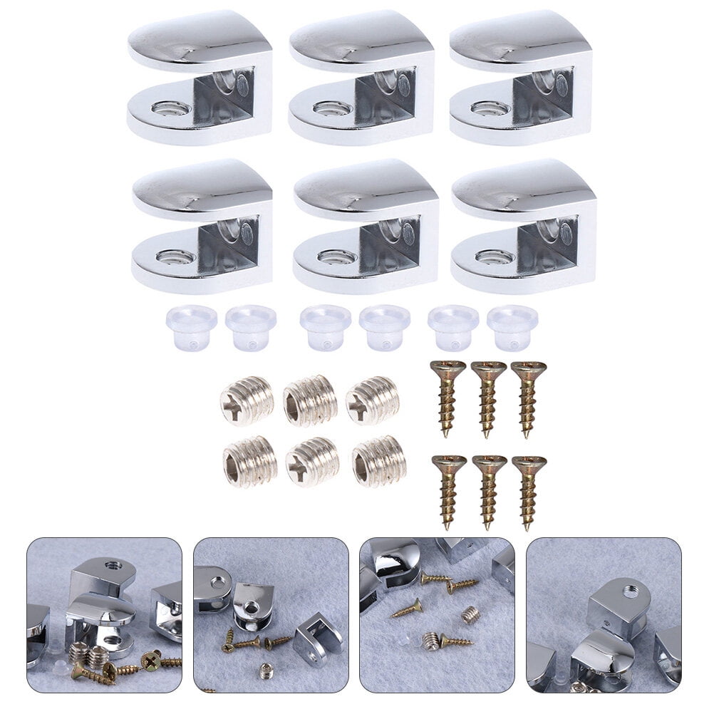 IDEANATEGRATE 6Pcs Glass Mounting Clips Zinc Alloy Silver 2.3X0.87in ...