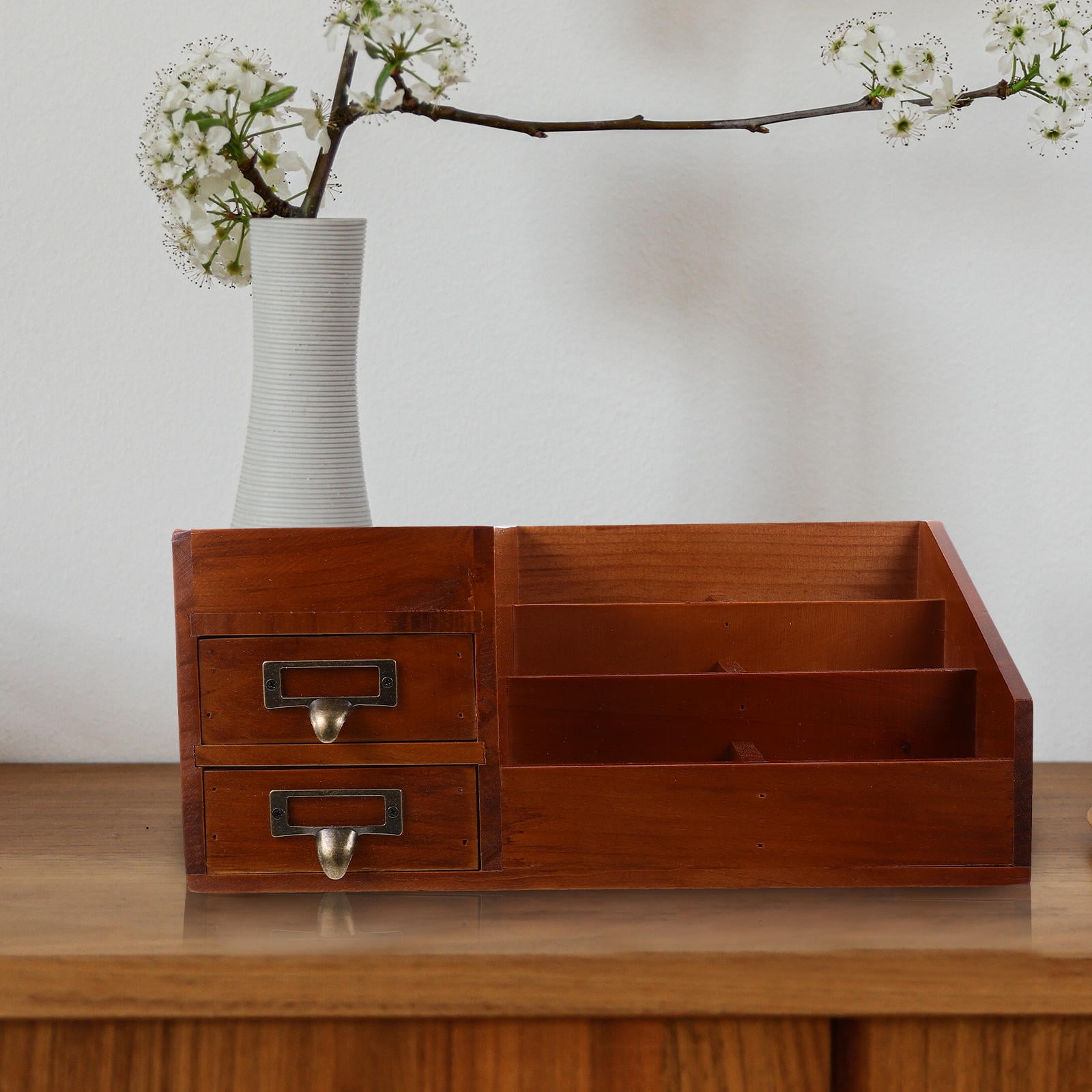 IDEANATEGRATE Desktop Makeup Organizer Wood Chic Style Monitor Stand ...