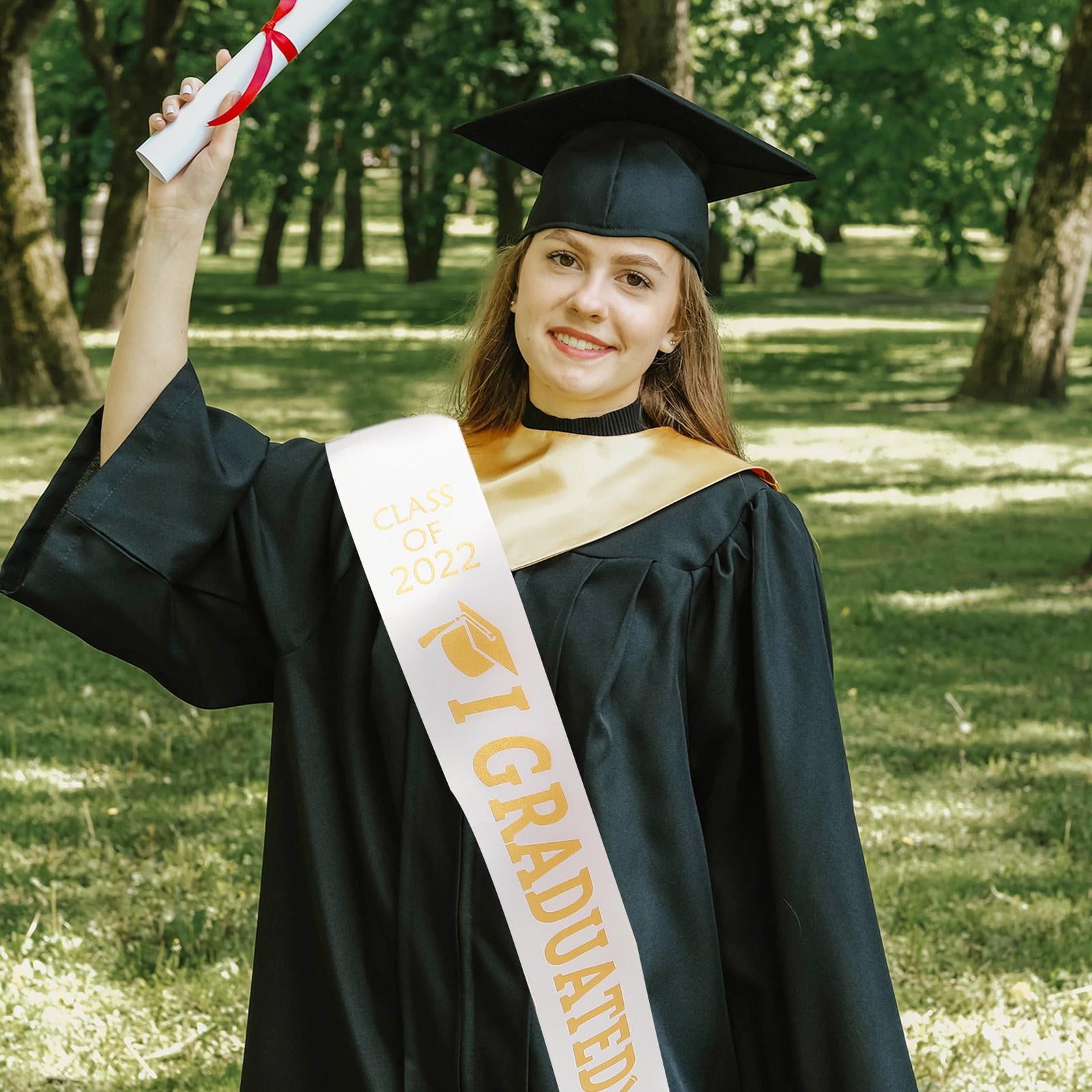 IDEANATEGRATE Formal Wear Graduation Sash Crown Headdress White Satin ...