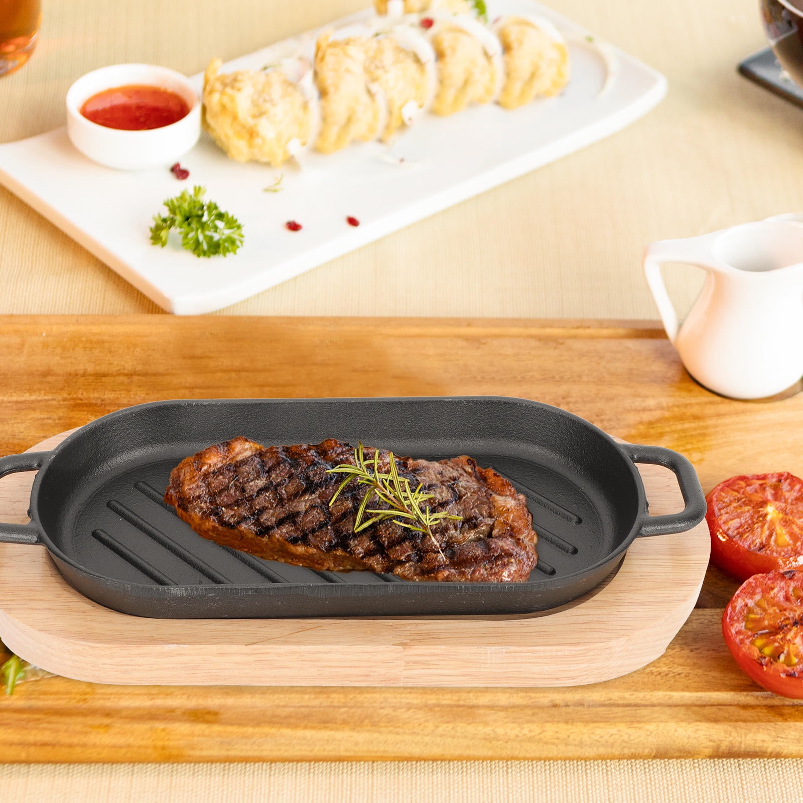 IDEANATEGRATE Grill Pan for Steak 1 Set Cast Iron 10.6x5.0x1.0in Black ...