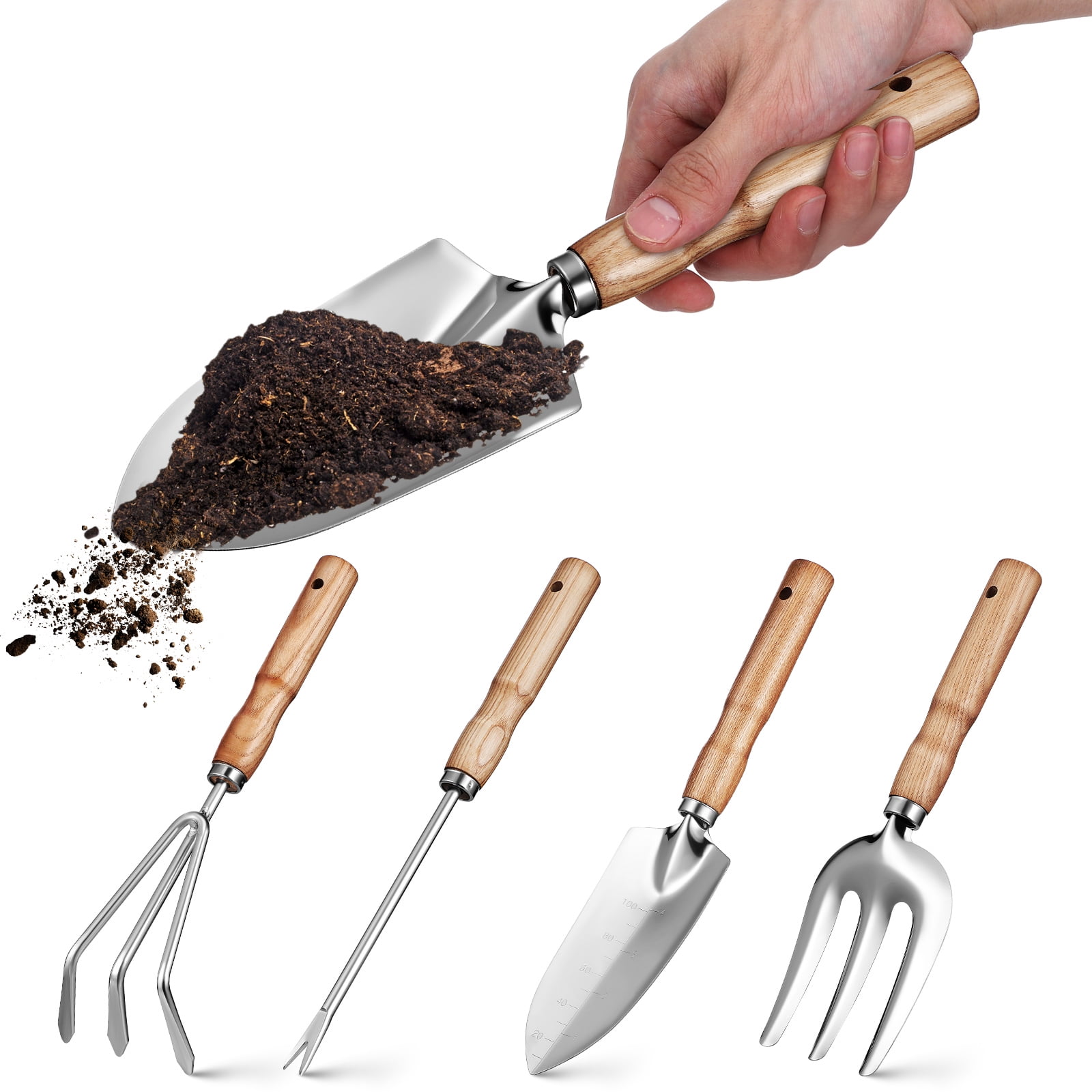 IDEANATEGRATE Light Grey Garden Tools Set with Wooden Handles ...