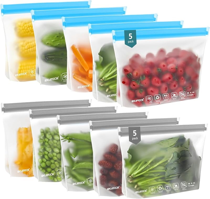 IDEATECH 20Pack Reusable Bags Dishwasher Safe, Leakproof Reusable ...