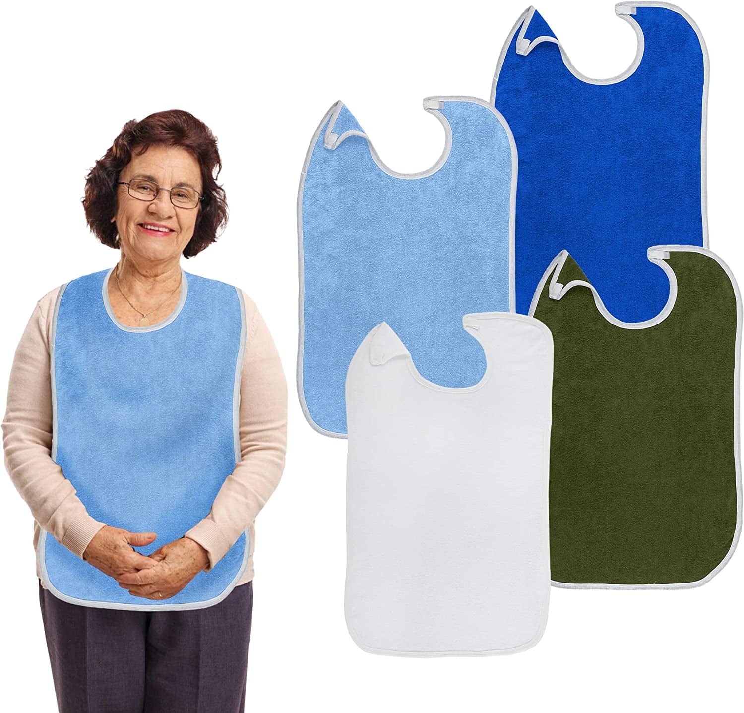 IDEAhome Terry Adult Reusable Bibs for Men and Women, Velcro Closure ...
