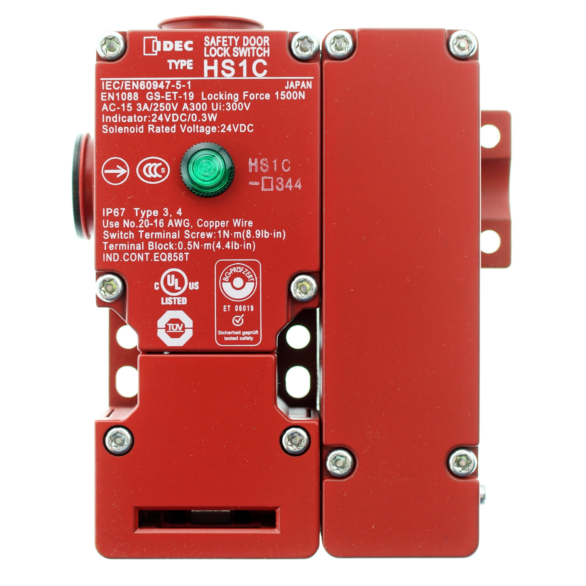 IDEC HS1C-R433R-G Solenoid Safety Door Lock Switch, 24VDC, Indicator ...