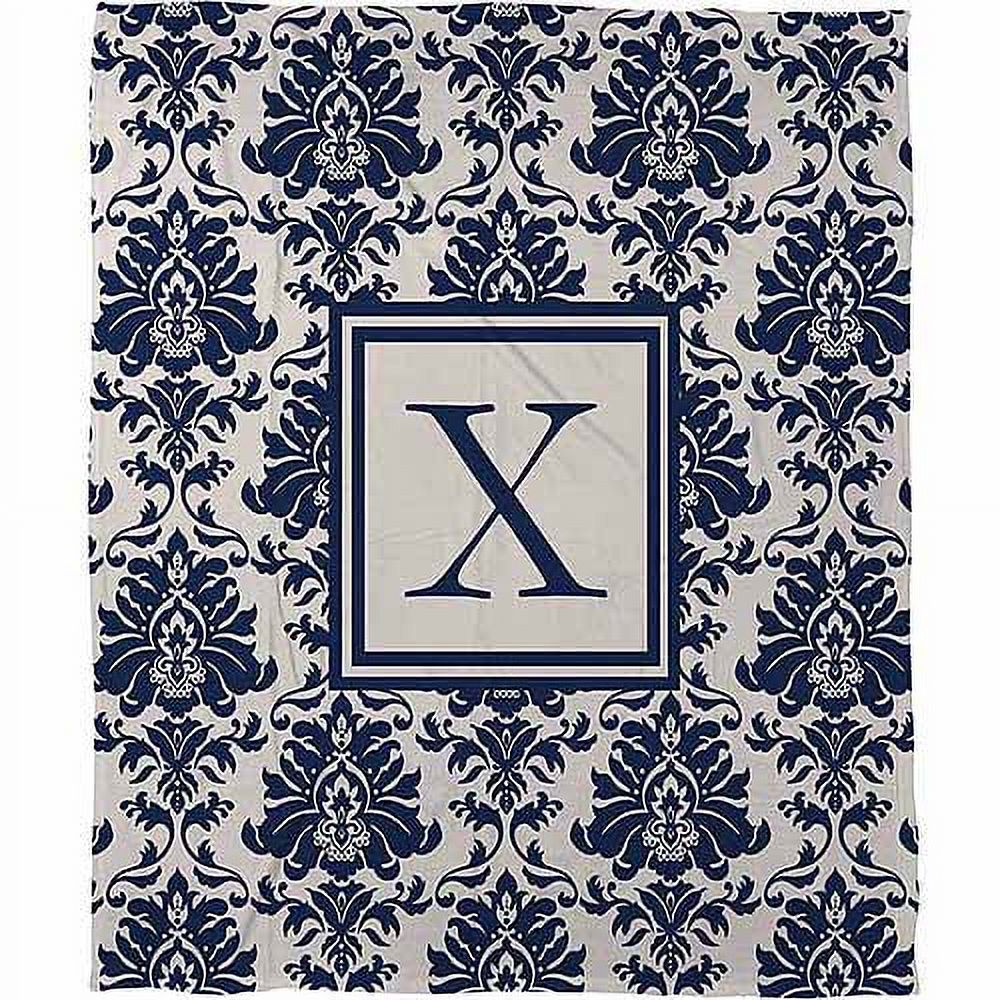 IDG Damask Monogram Fleece Throw, Blue - Walmart.com