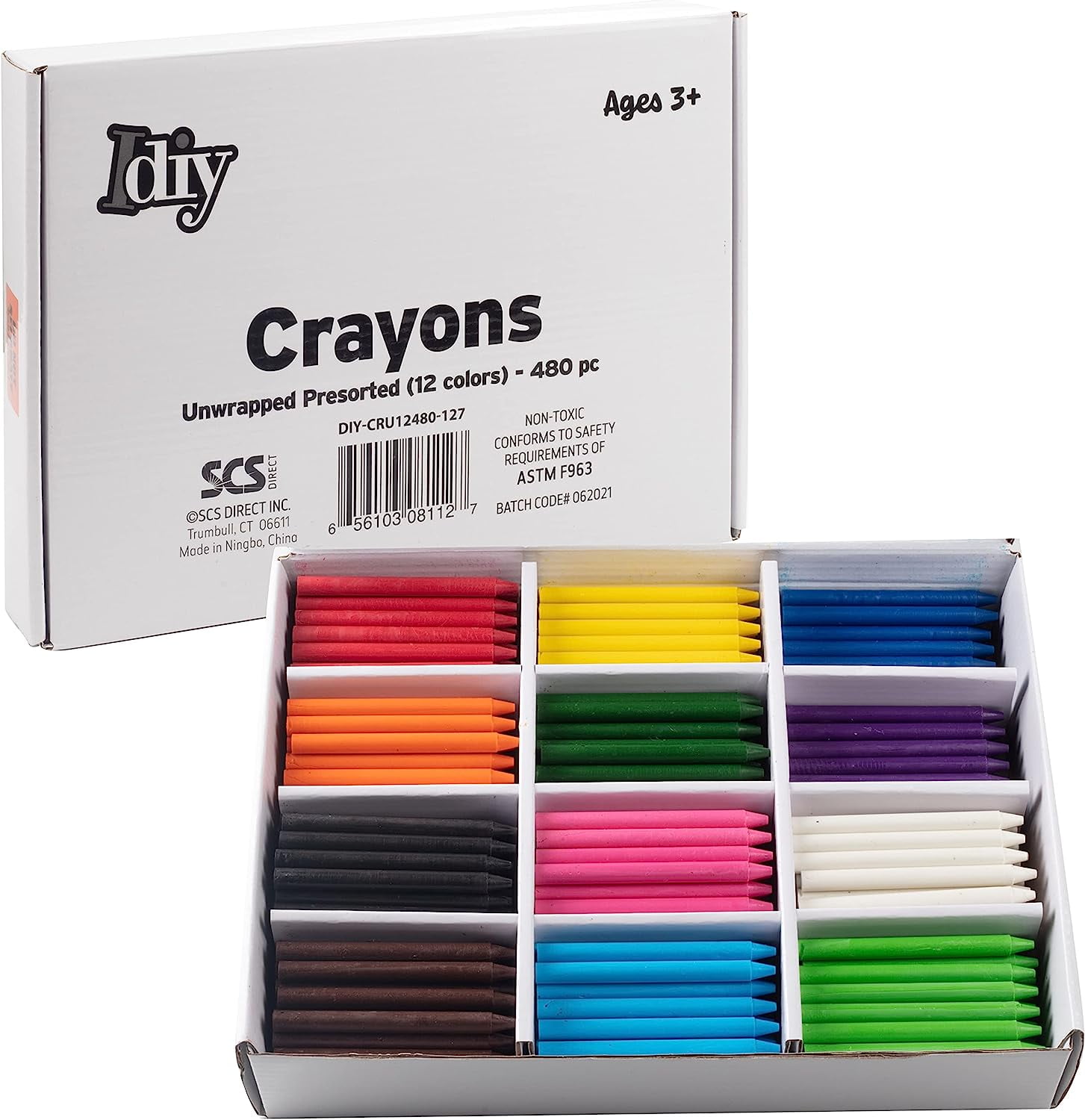 IDIY Unwrapped Bulk Wax Crayons (Pre-sorted 480 ct, 12 Color, 40 Each ...