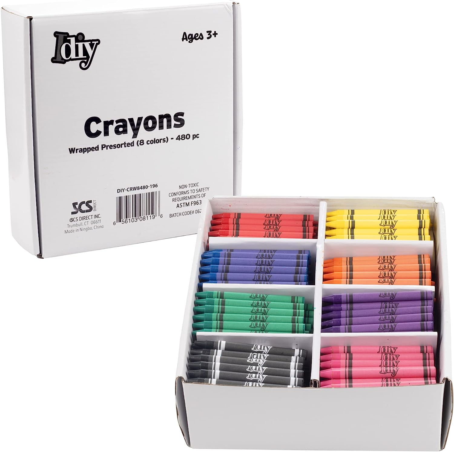 IDIY Wrapped Bulk Wax Crayons (Pre-Sorted 480 ct, 60 each of 8 colors ...