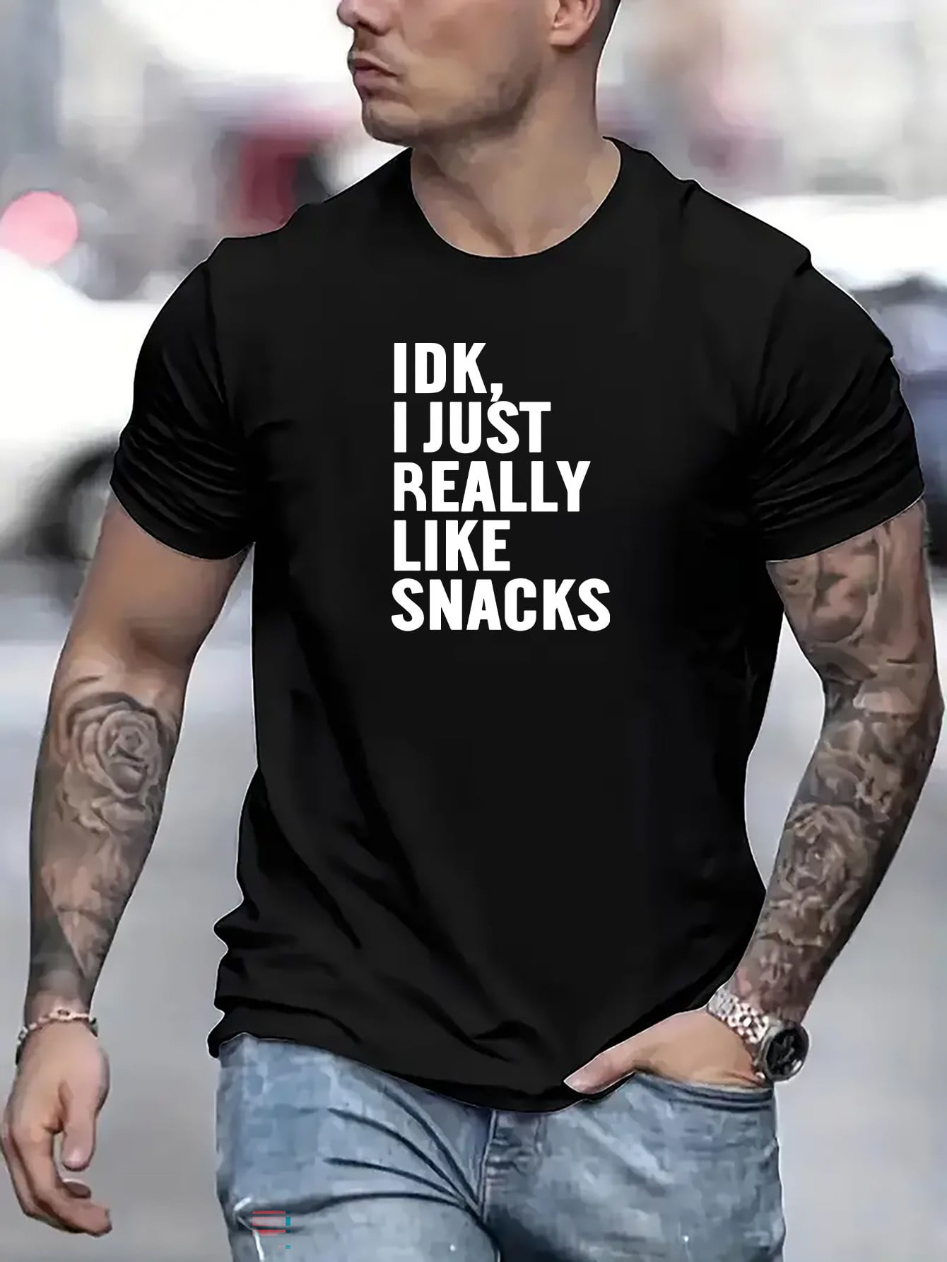 IDK, I JUST REALLY LIKE SNACKS Print, Men's Novel Graphic Design T ...